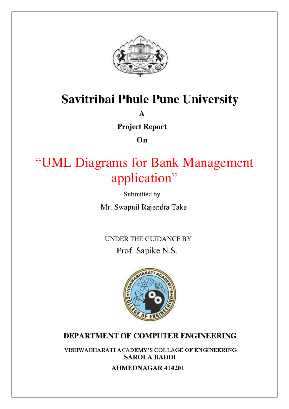 OOMD Miniproject bank uml - Savitribai Phule Pune University A Project ...