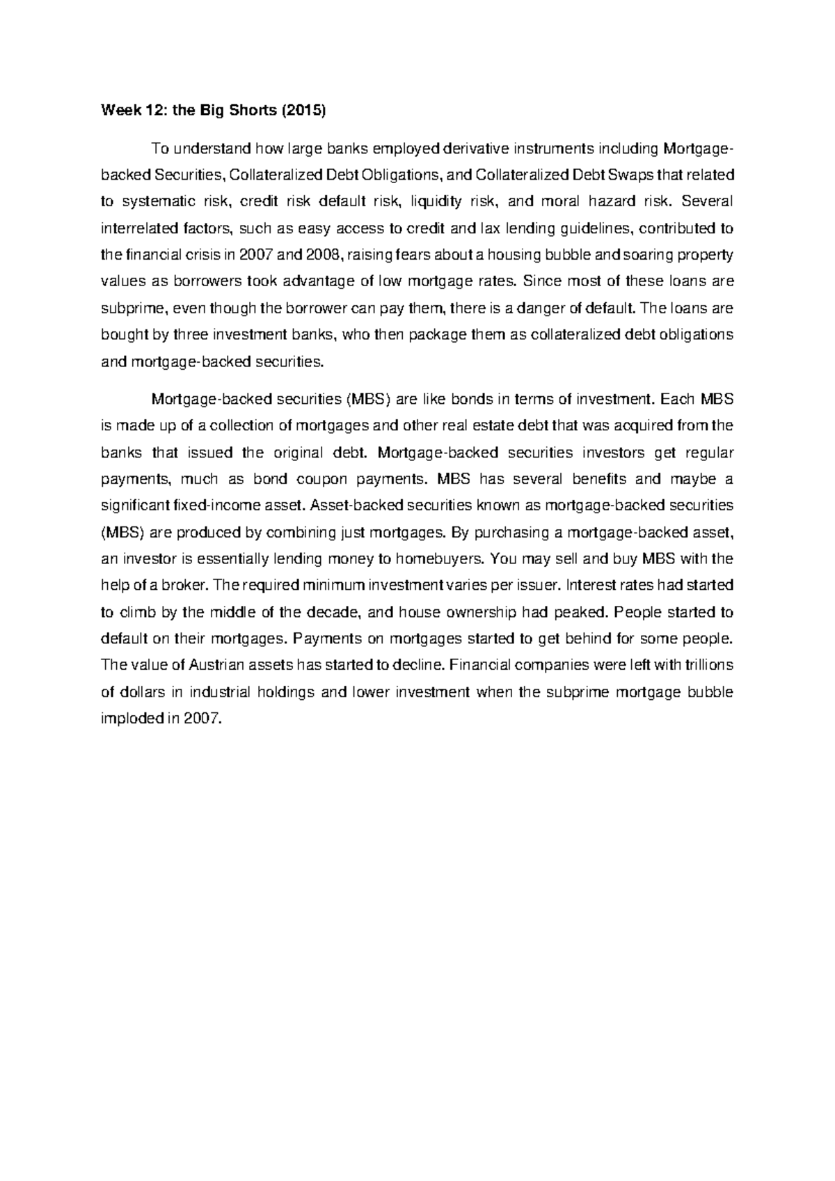 Tutorial W12 - fin365 - Week 12: the Big Shorts (2015) To understand ...