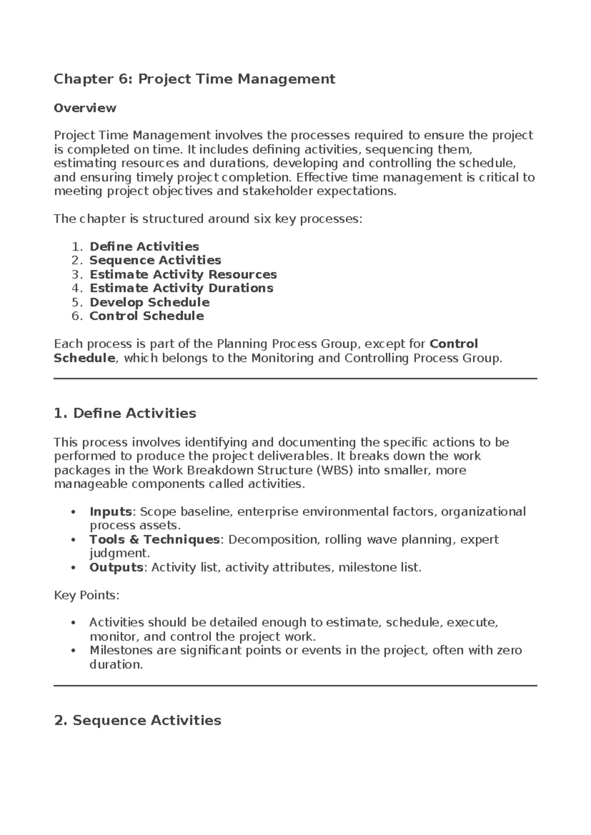 Chapter 6: Overview of Project Time Management (PMBOK Guide) - Studocu
