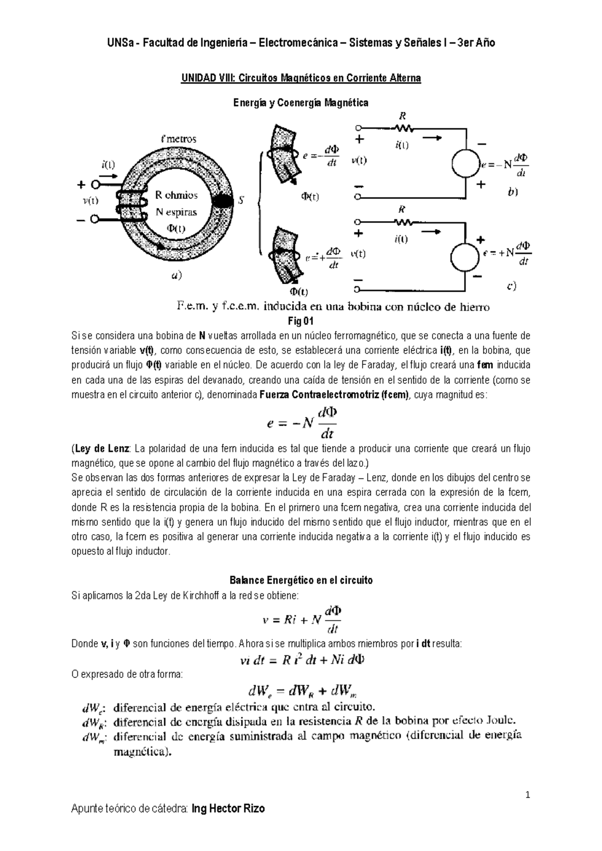 Unidad VIII - Circuitos Magnéticos en Corriente Alterna (Sistemas y Señales I) - Studocu