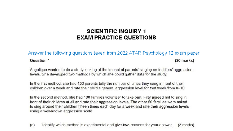 Scientific Inquiry (Sem 2) Exam Practise Questions - SCIENTIFIC INQUIRY ...