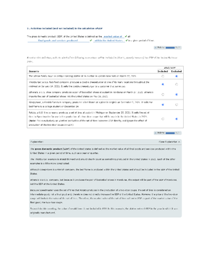 [Solved] 1 Activities included and not included in GDP calculation The ...