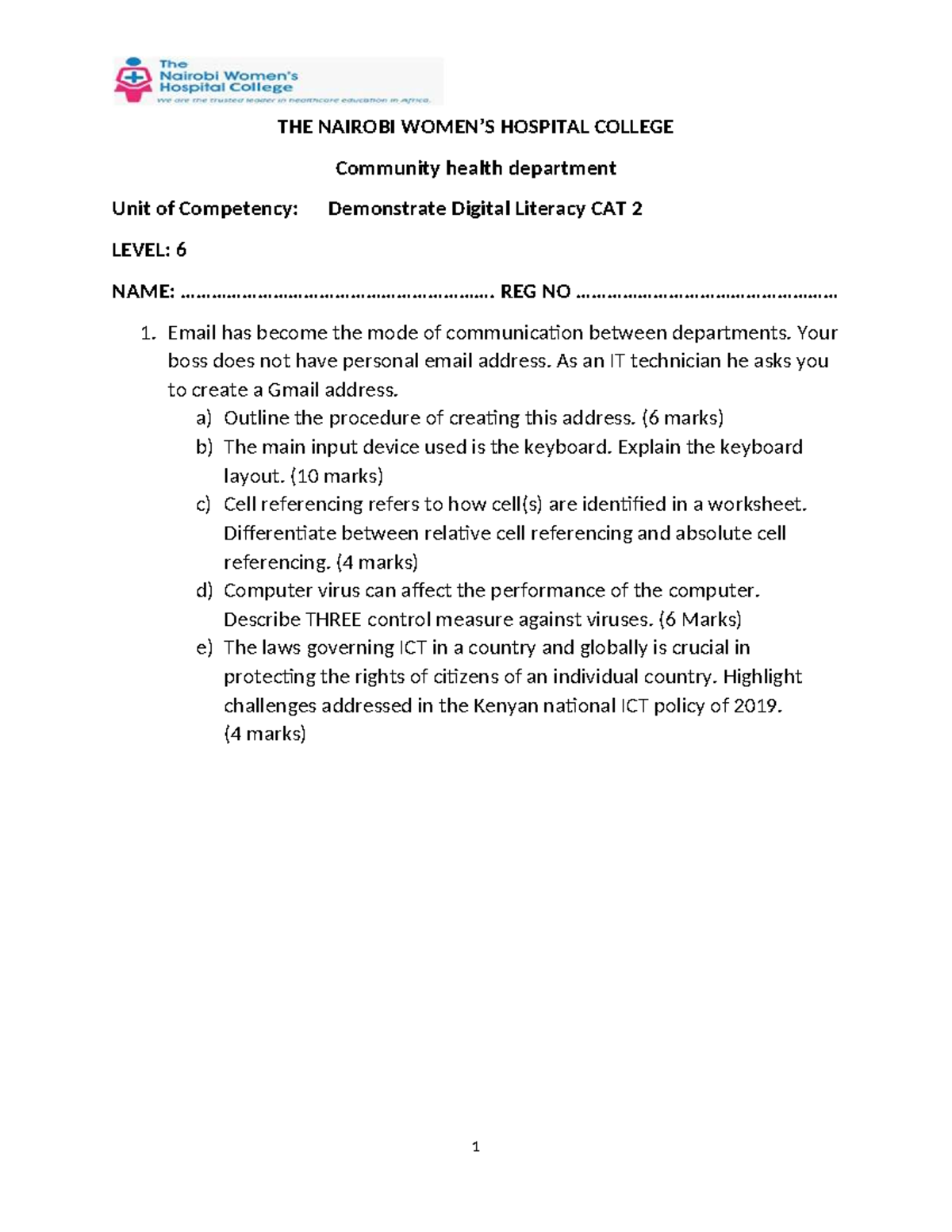 Digital Literacy - It's a past paper exam revision material. - THE ...