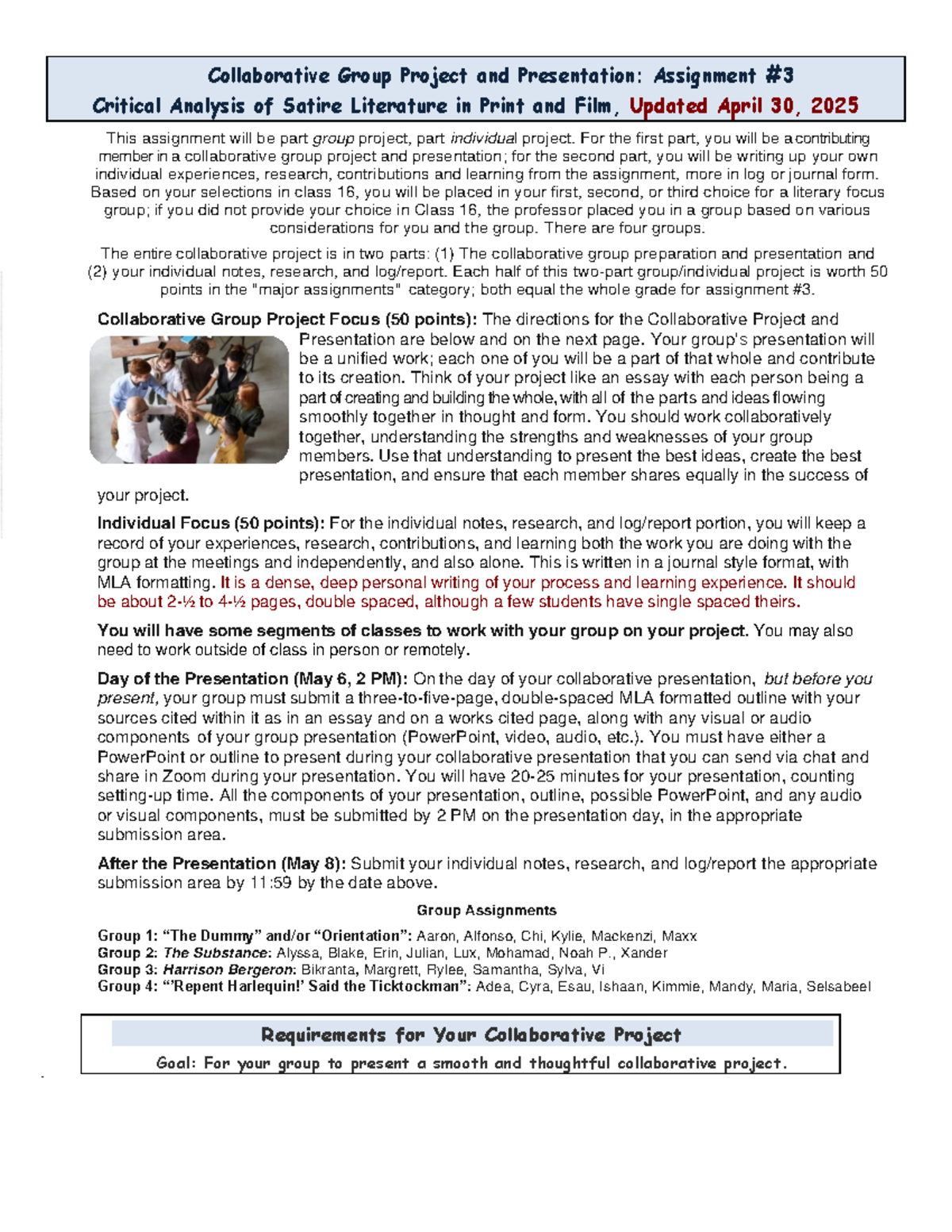 Collaborative Project & Presentation: Satire 101 Analysis (Spring 2025 ...