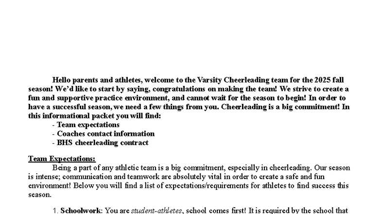 Fall 2025 Varsity Cheerleading Team Expectations and Info - Studocu