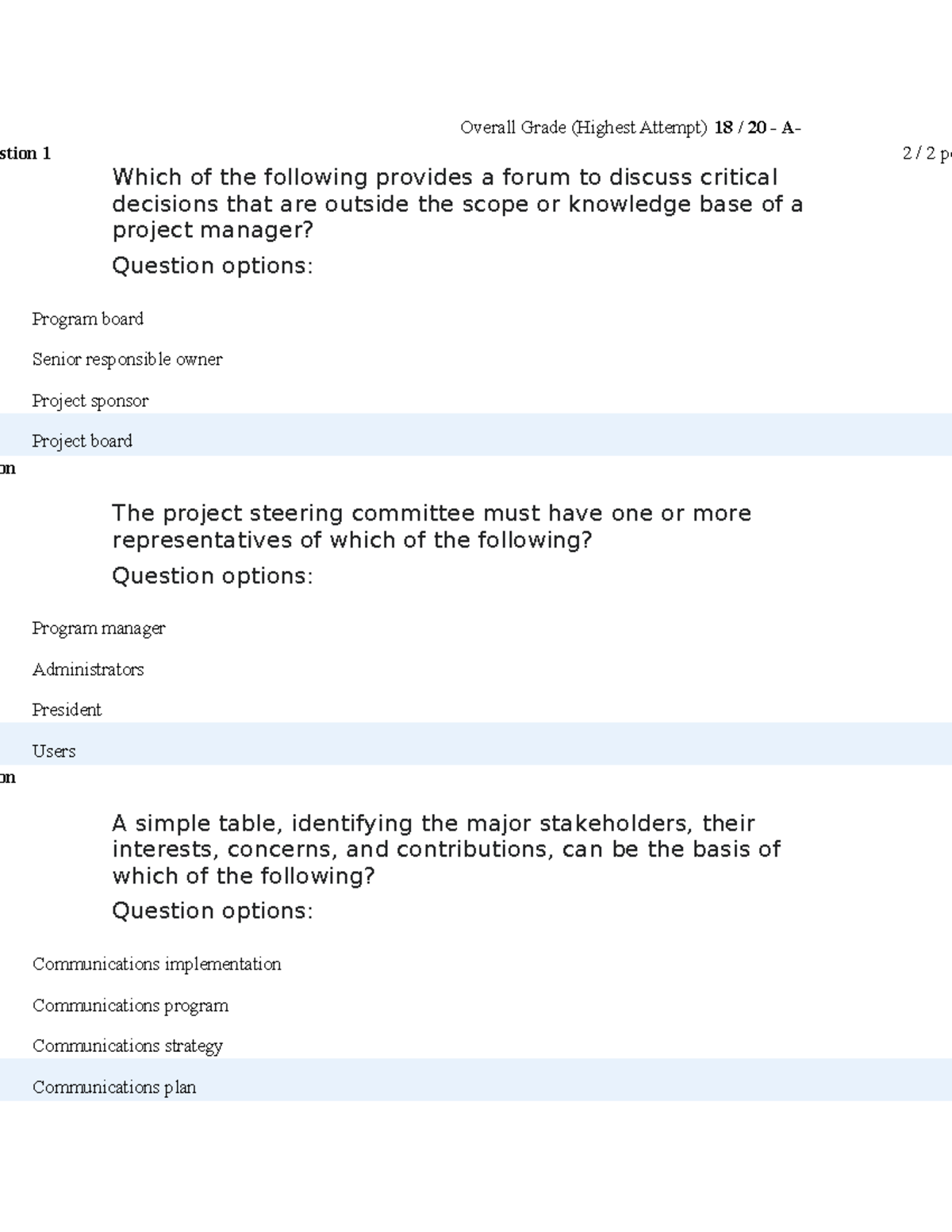CYB 420 Module 6 Quiz - Key Project Management Concepts & Insights ...