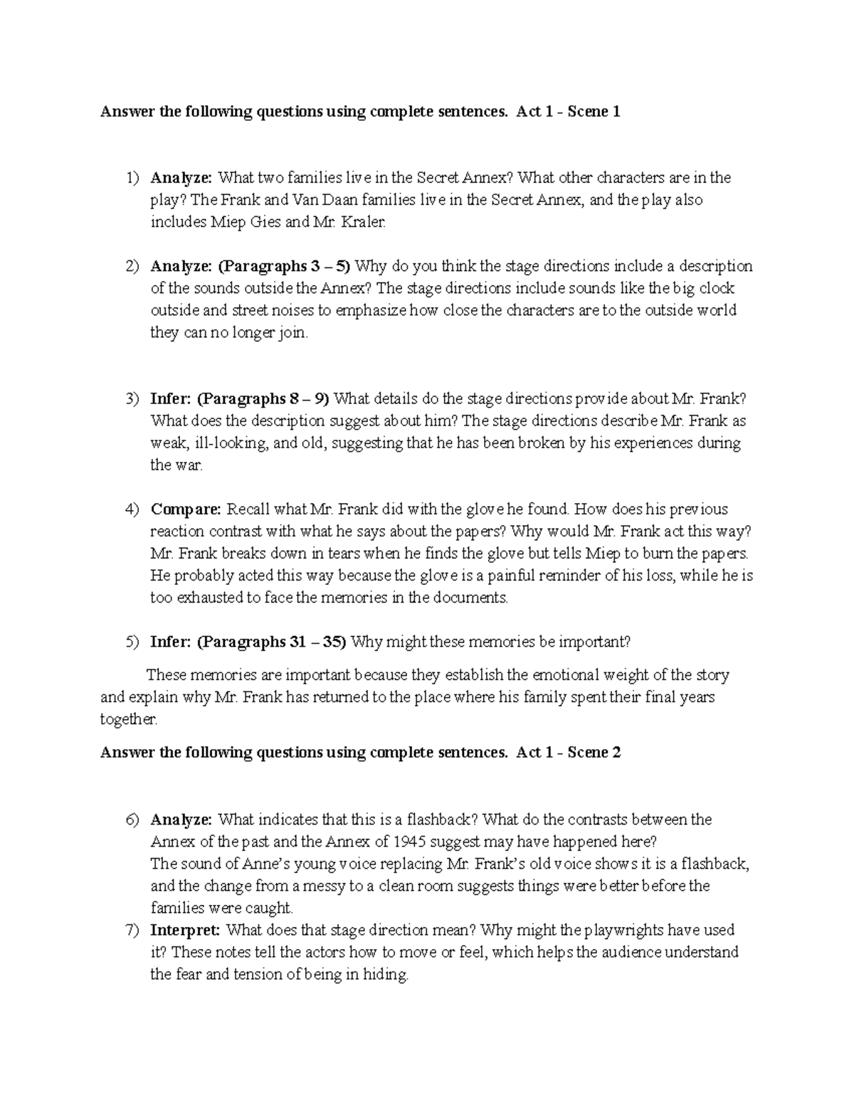 Analyze the Text: Act 1 - Essay Test Key - Studocu