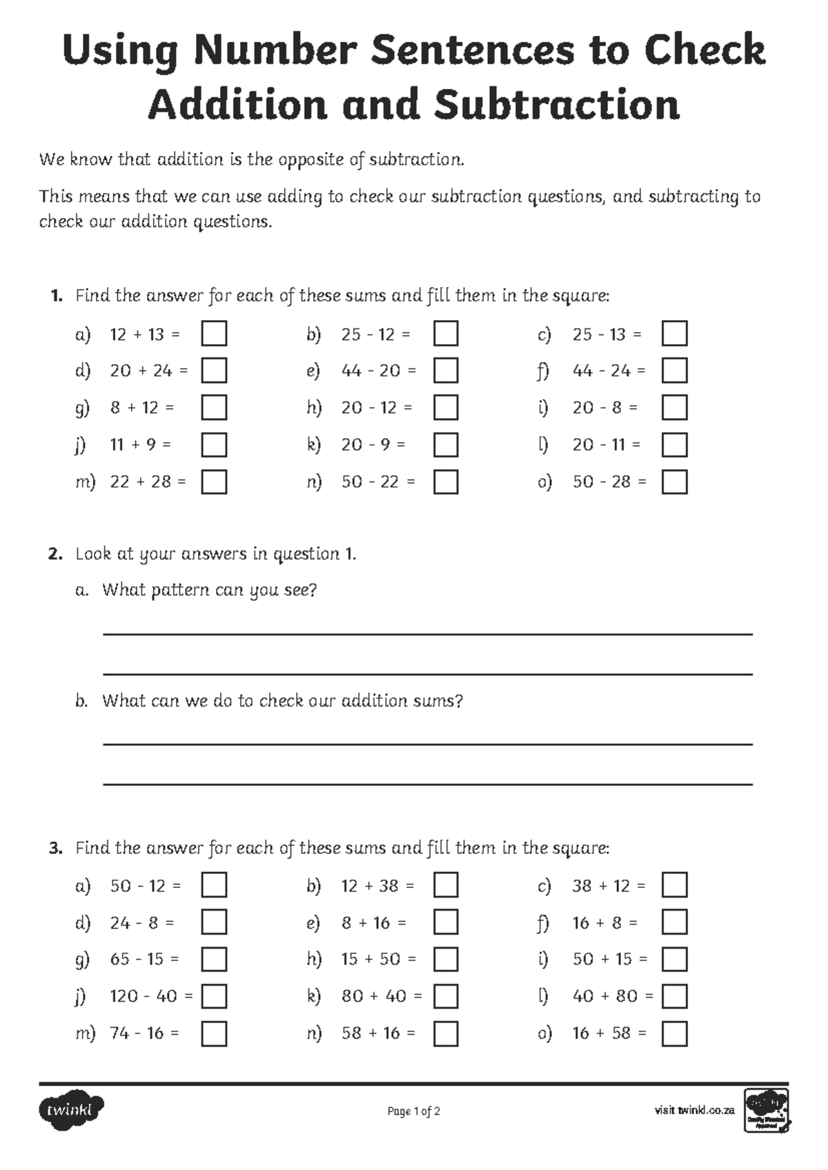 Using Number Sentences to Verify Addition & Subtraction - Studocu