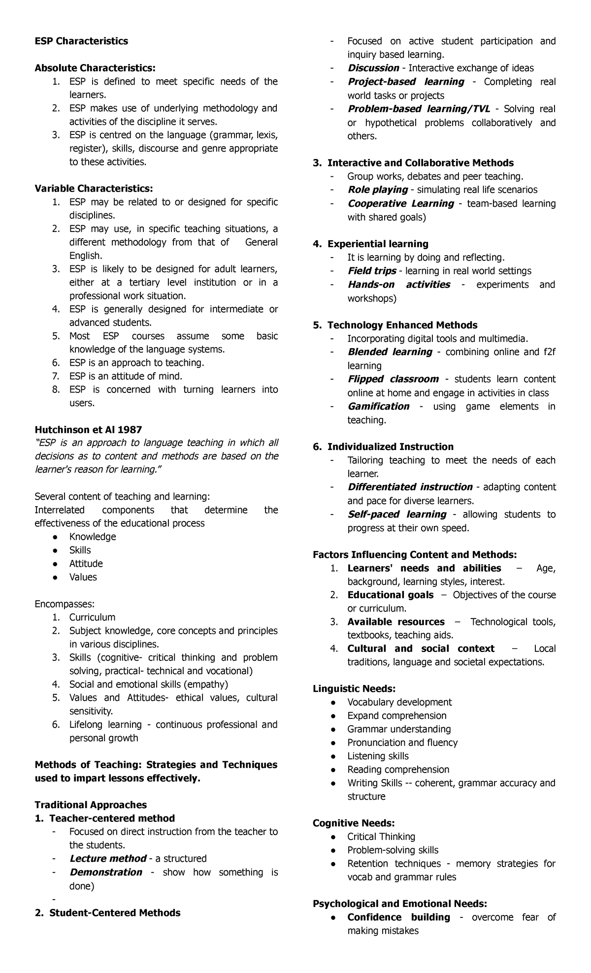ESP Characteristics: Key Concepts in English for Specific Purposes ...