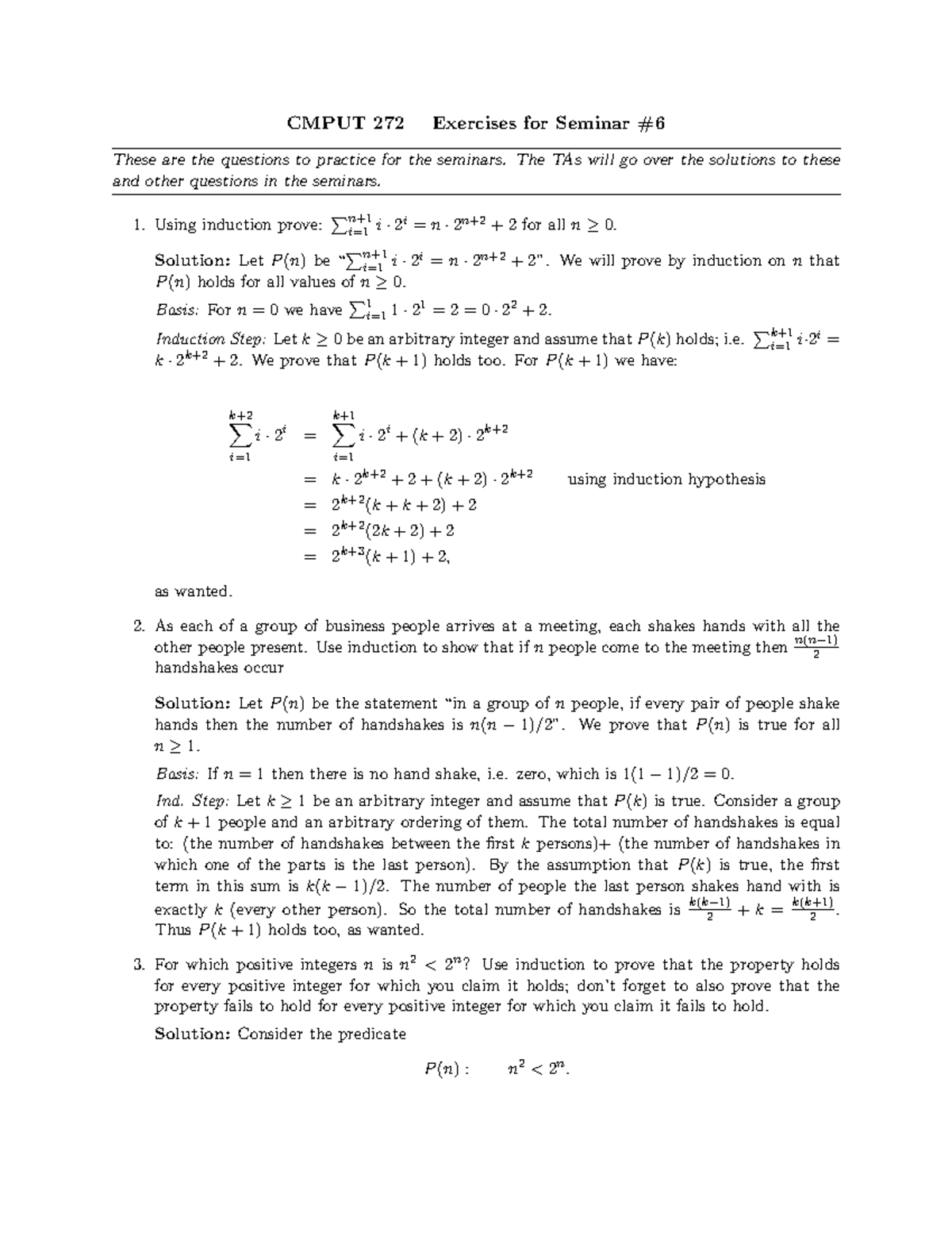 CMPUT 272 Seminar 6 Exercises and Solutions - Studocu