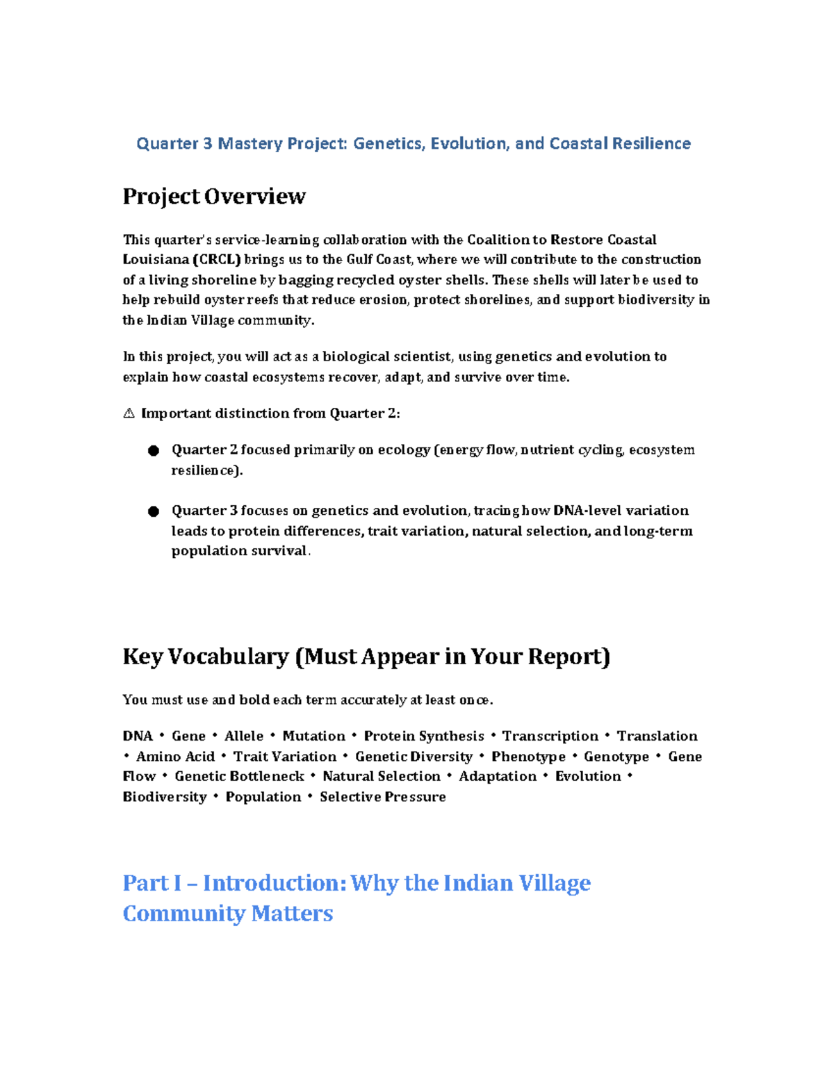 Q3 Mastery Project: Genetics, Evolution & Coastal Resilience Overview ...