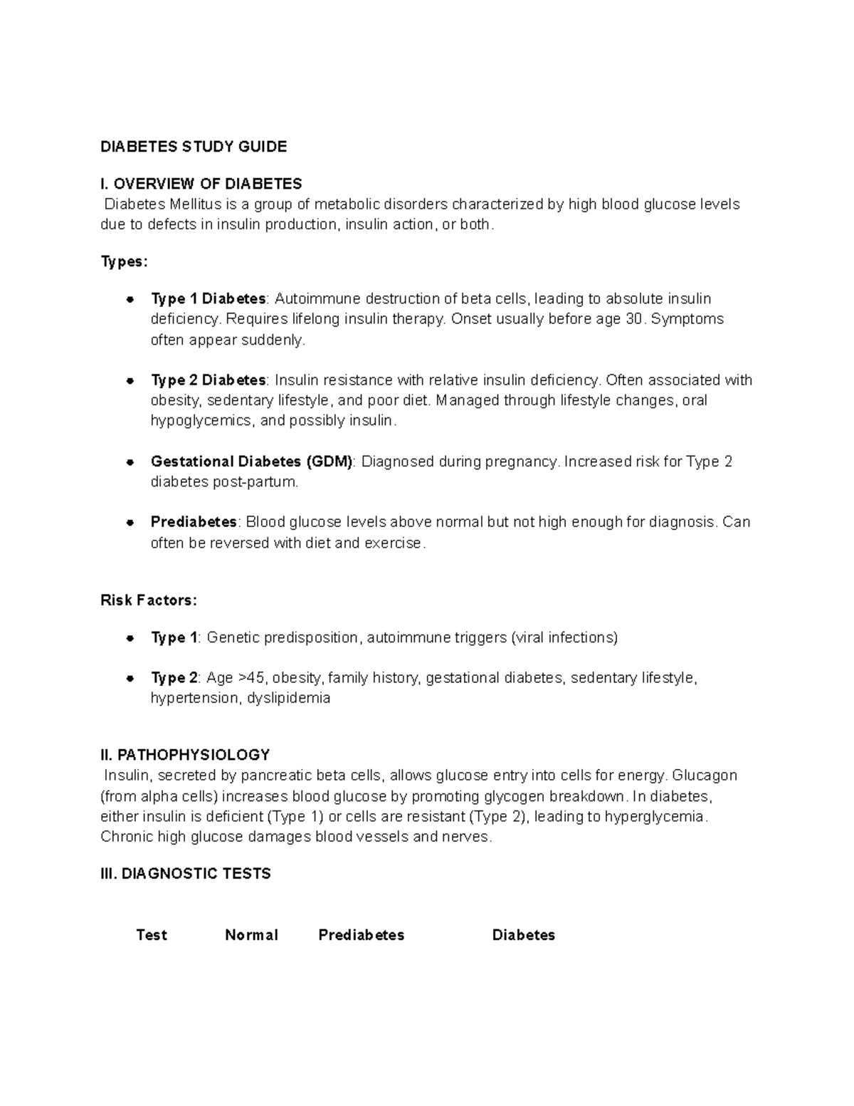Diabetes Study Guide: Overview, Types, and Management (MED 101) - Studocu