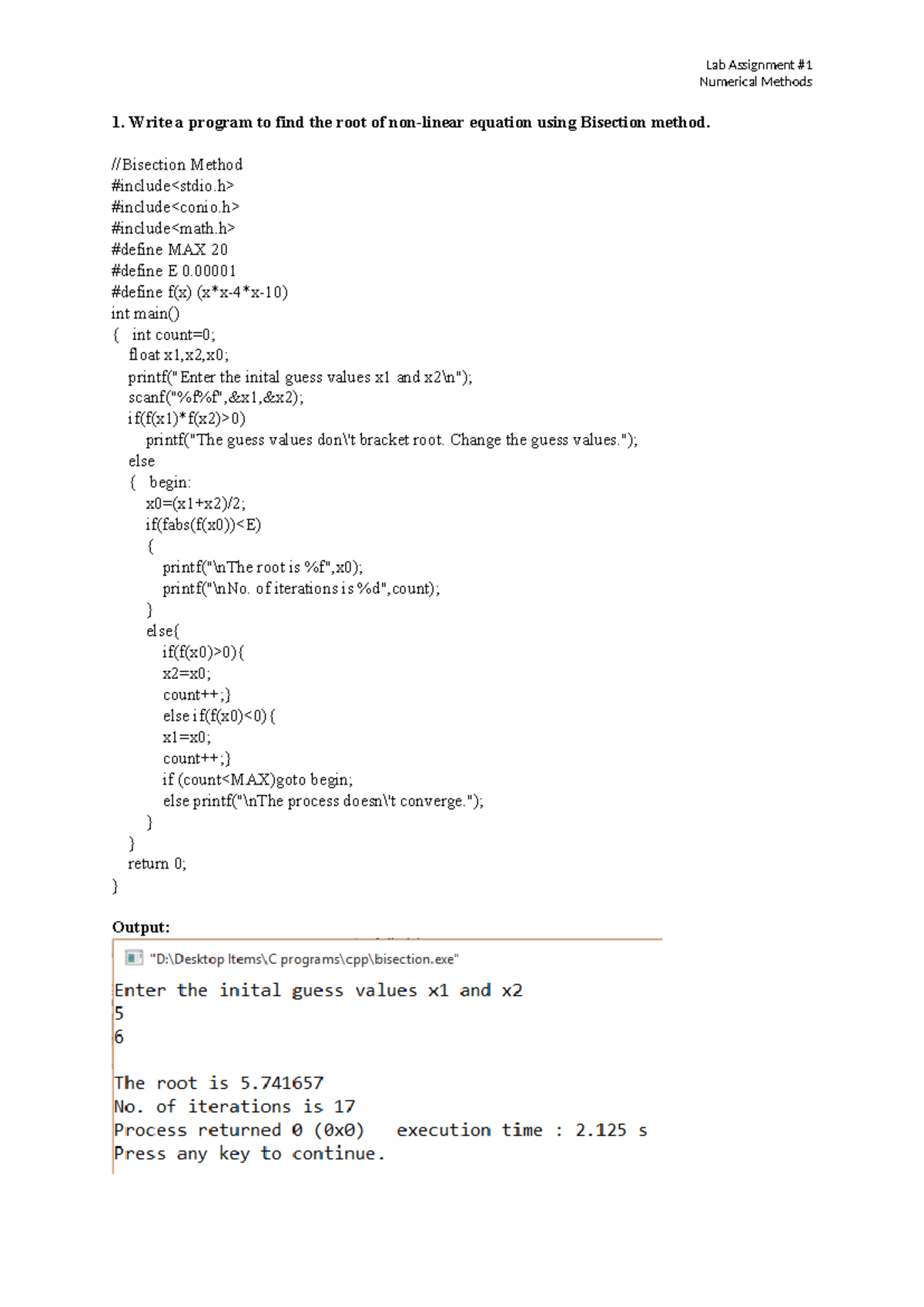 Lab Assignment NM(1): Root Finding via Bisection, Newton, & Fixed Point ...