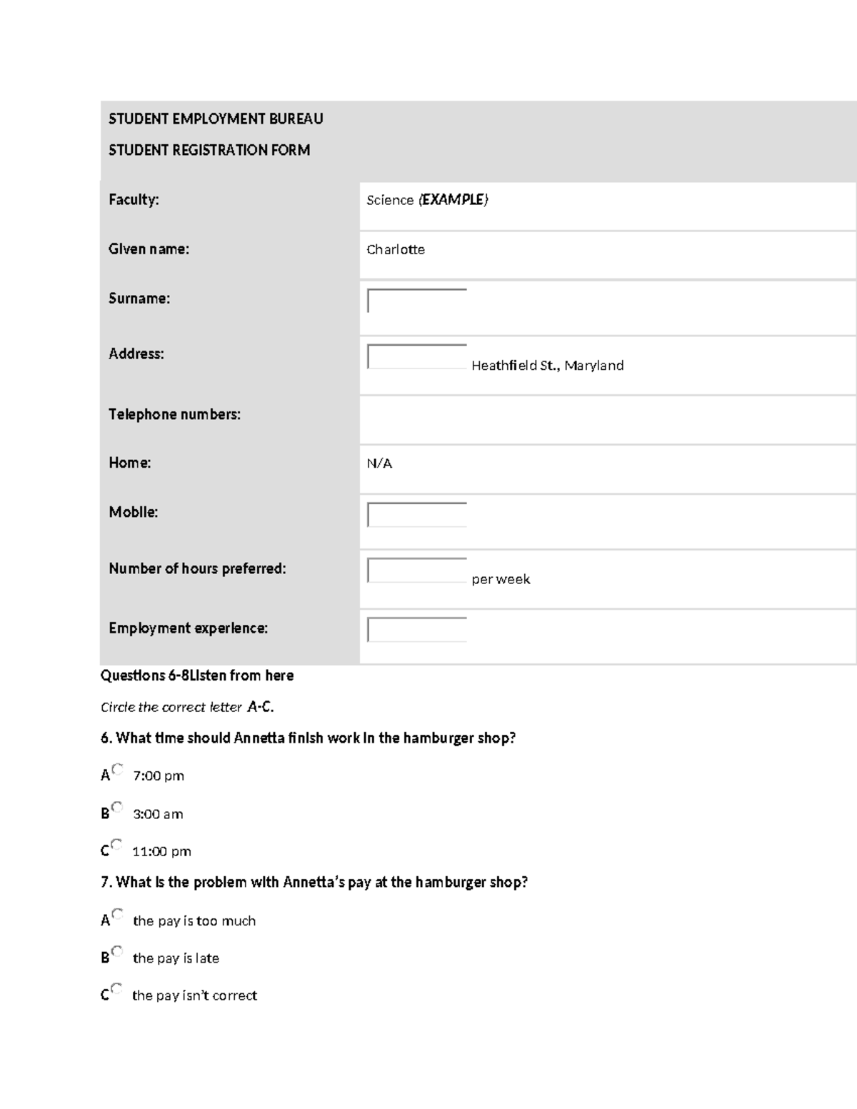 Student Employment Bureau Registration Form - Science Faculty - Studocu