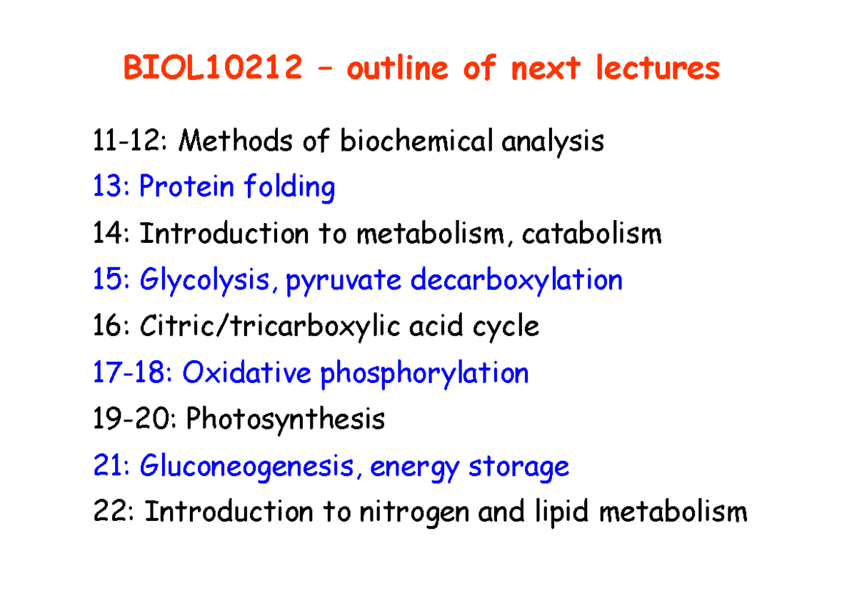 BIOL10212 Lecture 11: Biochemical Analysis Methods and Protein ...