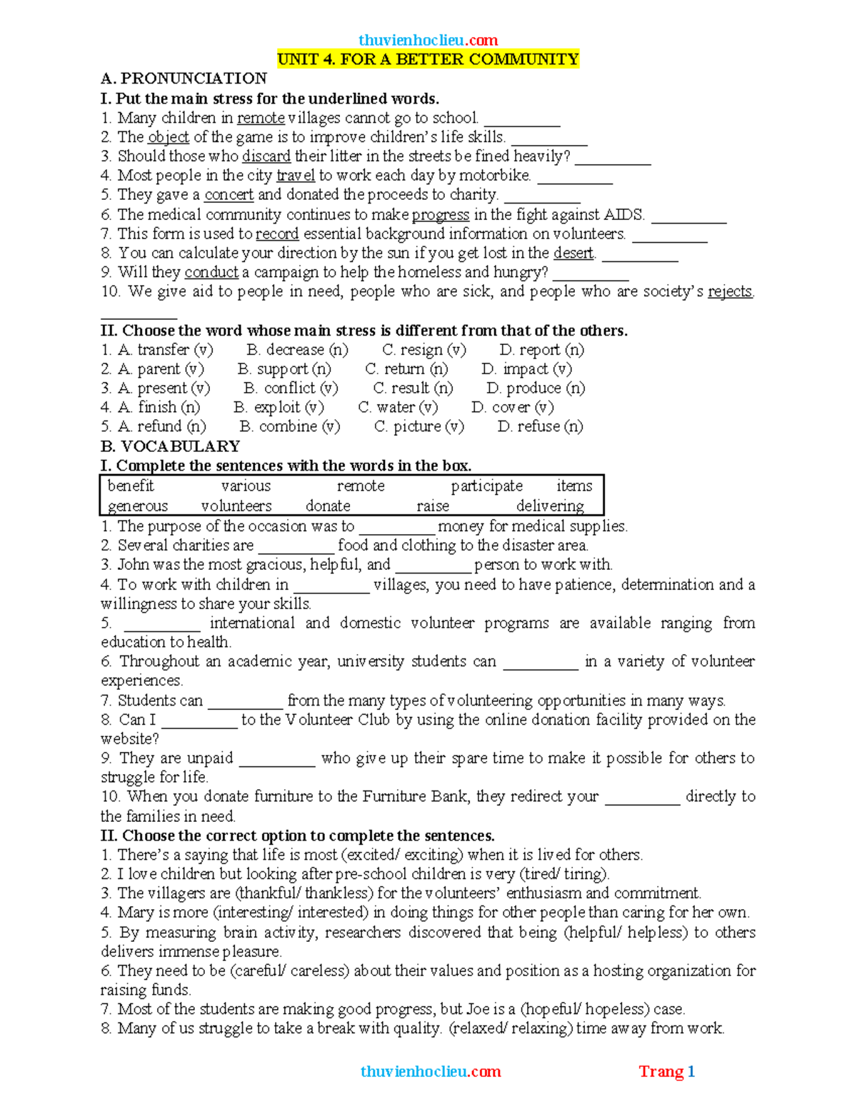 English 10 - Unit 4: For a Better Community Homework & Activities - Studocu