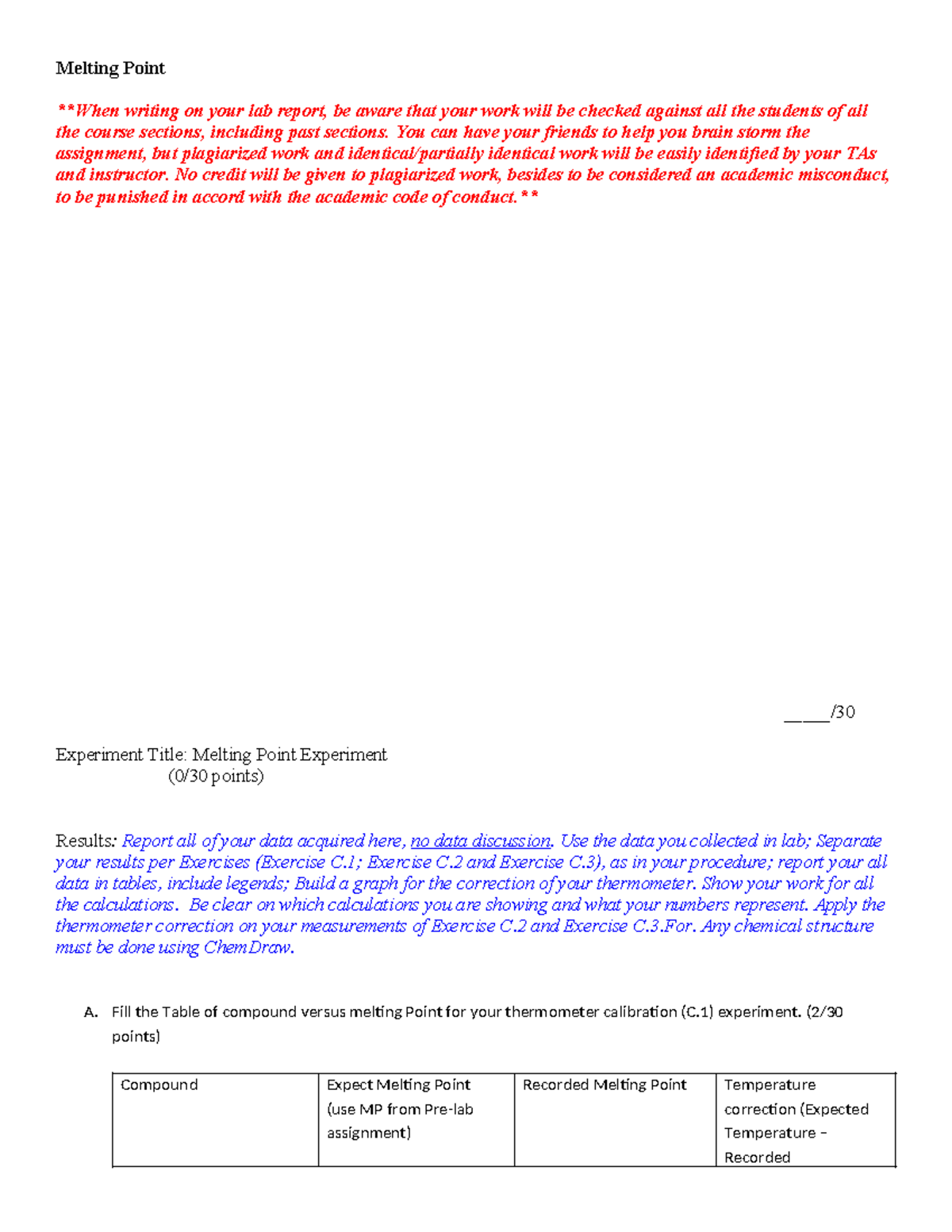 Lab Report - Melting Point Experiment (CHEM 101) - Studocu