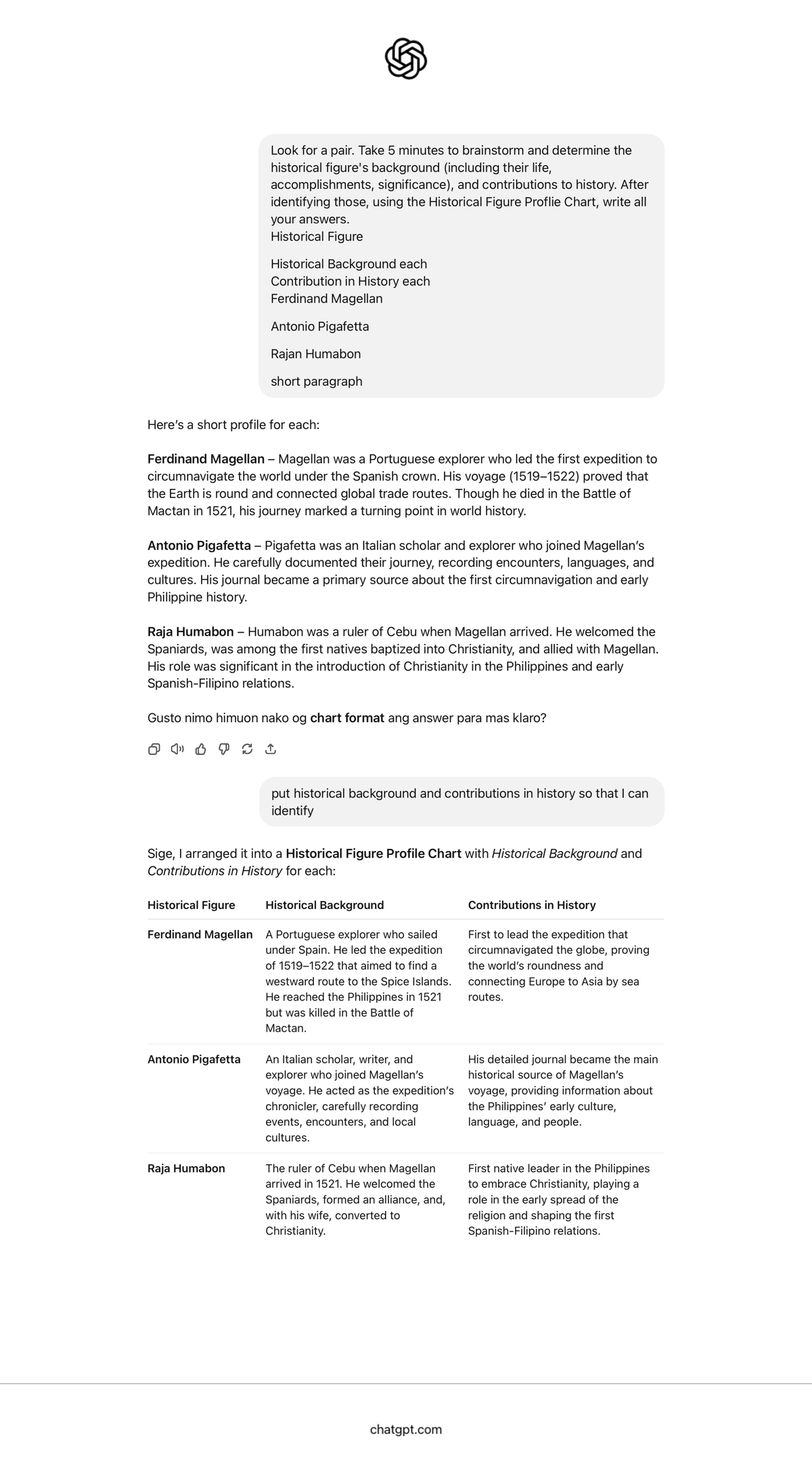 Historical Figure Profiles: Magellan, Pigafetta, and Humabon - Studocu