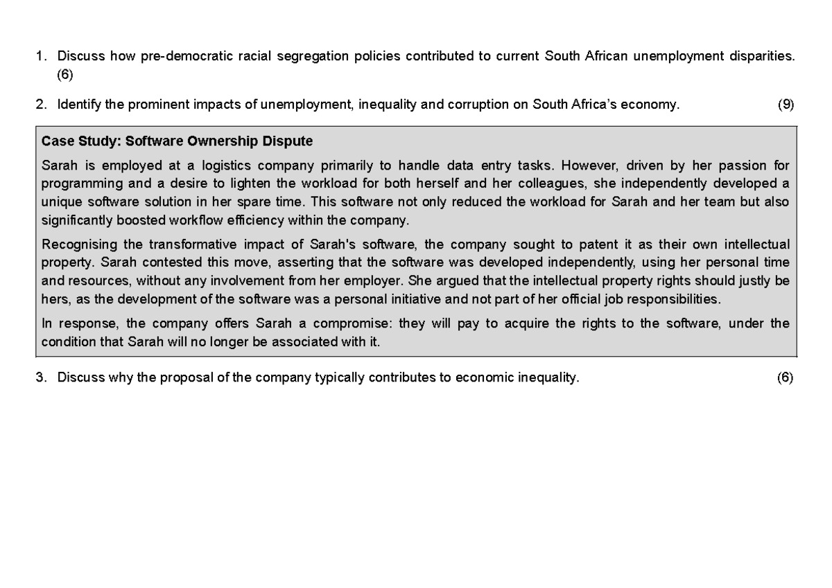 Practice Questions: Racial Segregation & Economic Inequality Case Study ...