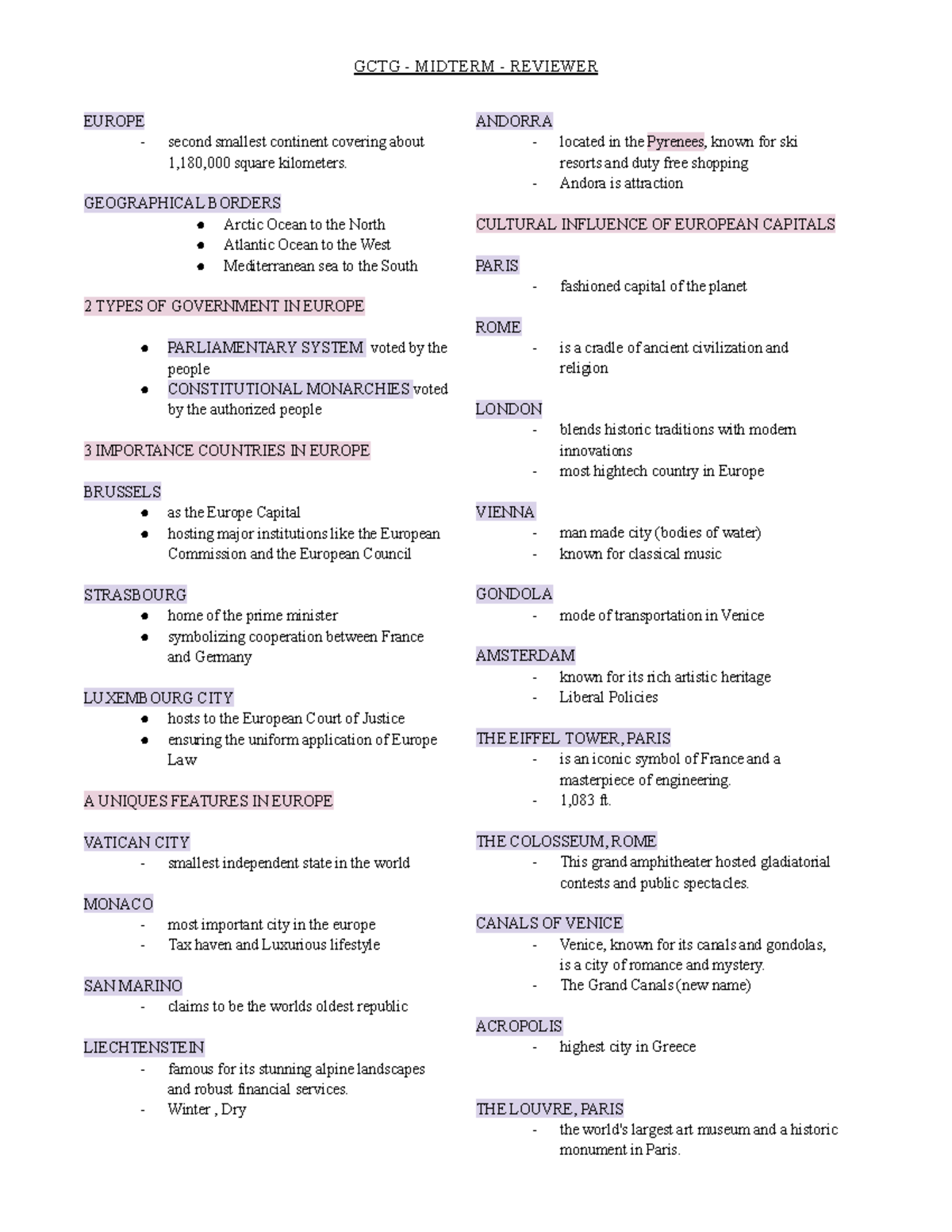GCTG - ASD - GCTG - MIDTERM - REVIEWER EUROPE - second smallest ...