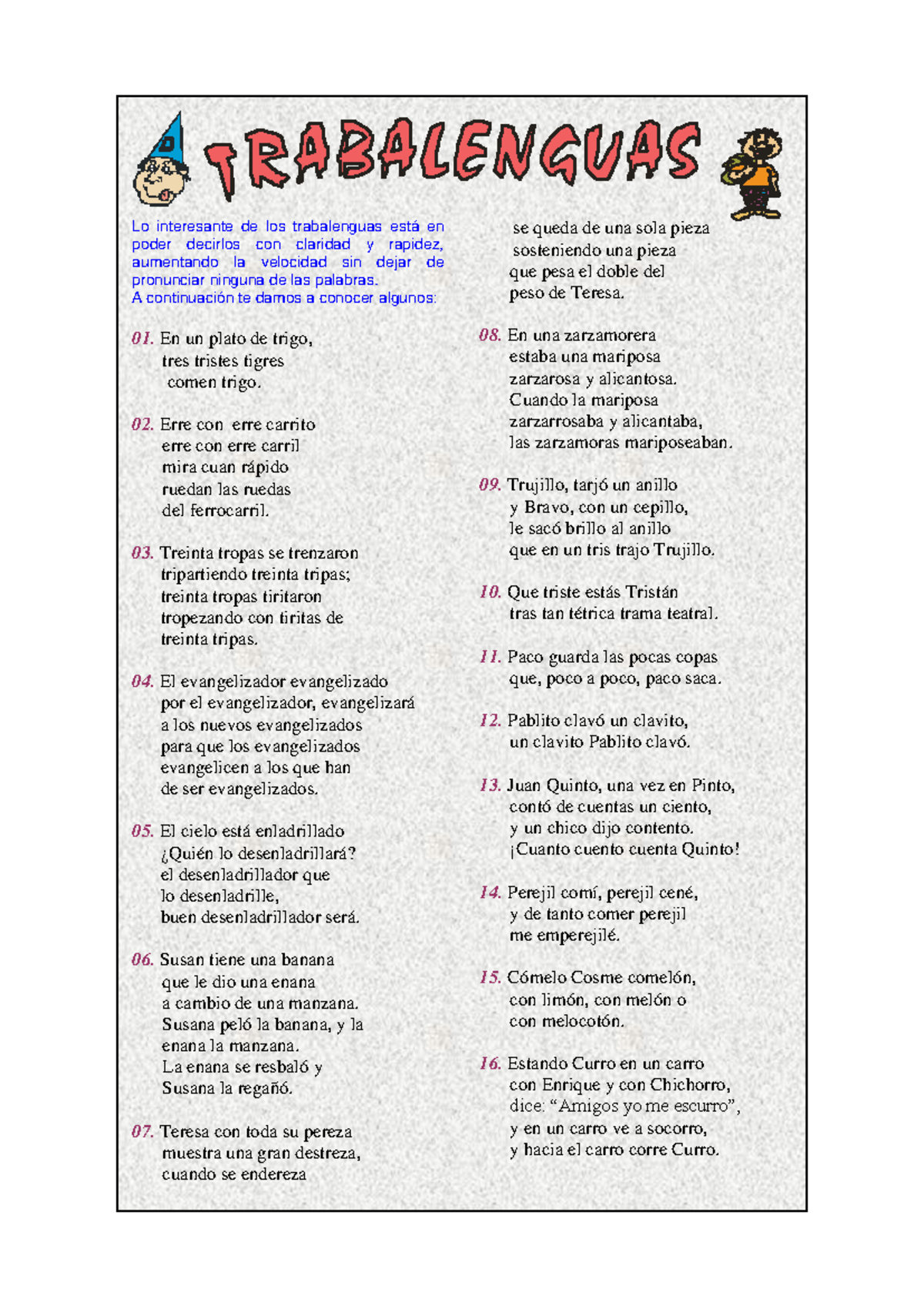 Trabalenguas - Ejercicios Divertidos para Practicar la Dicción - Studocu