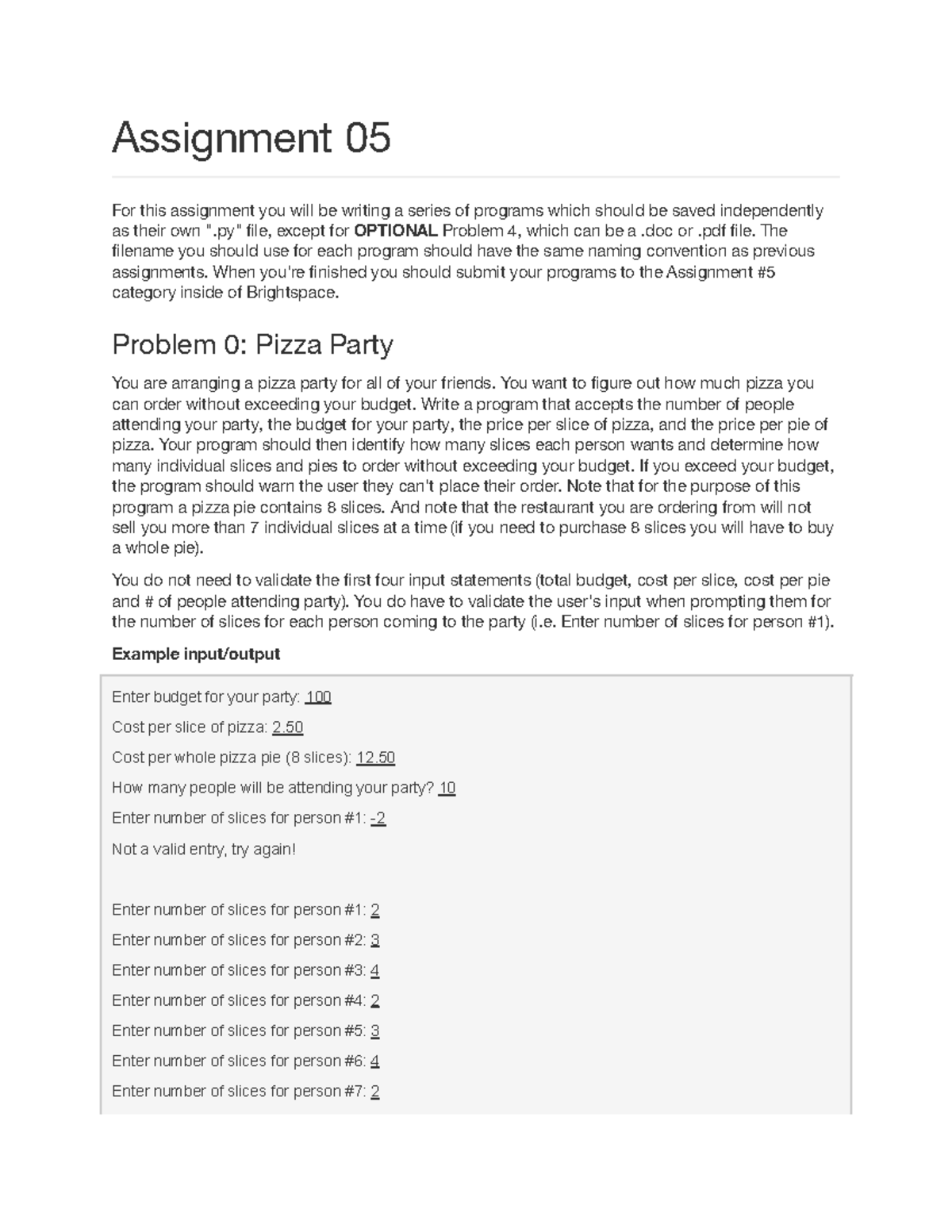 Assignment 05: Pizza Party & Programming Challenges (Fall25) - Studocu
