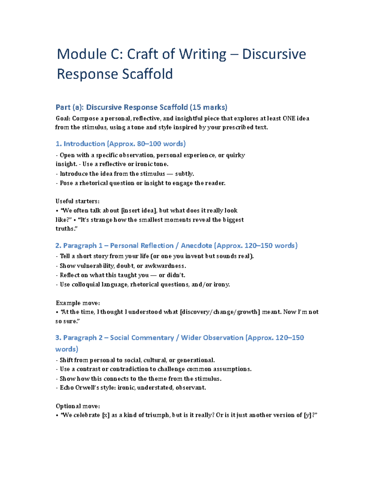 Module C: Discursive Response Scaffold Guide (15 Marks) - Studocu