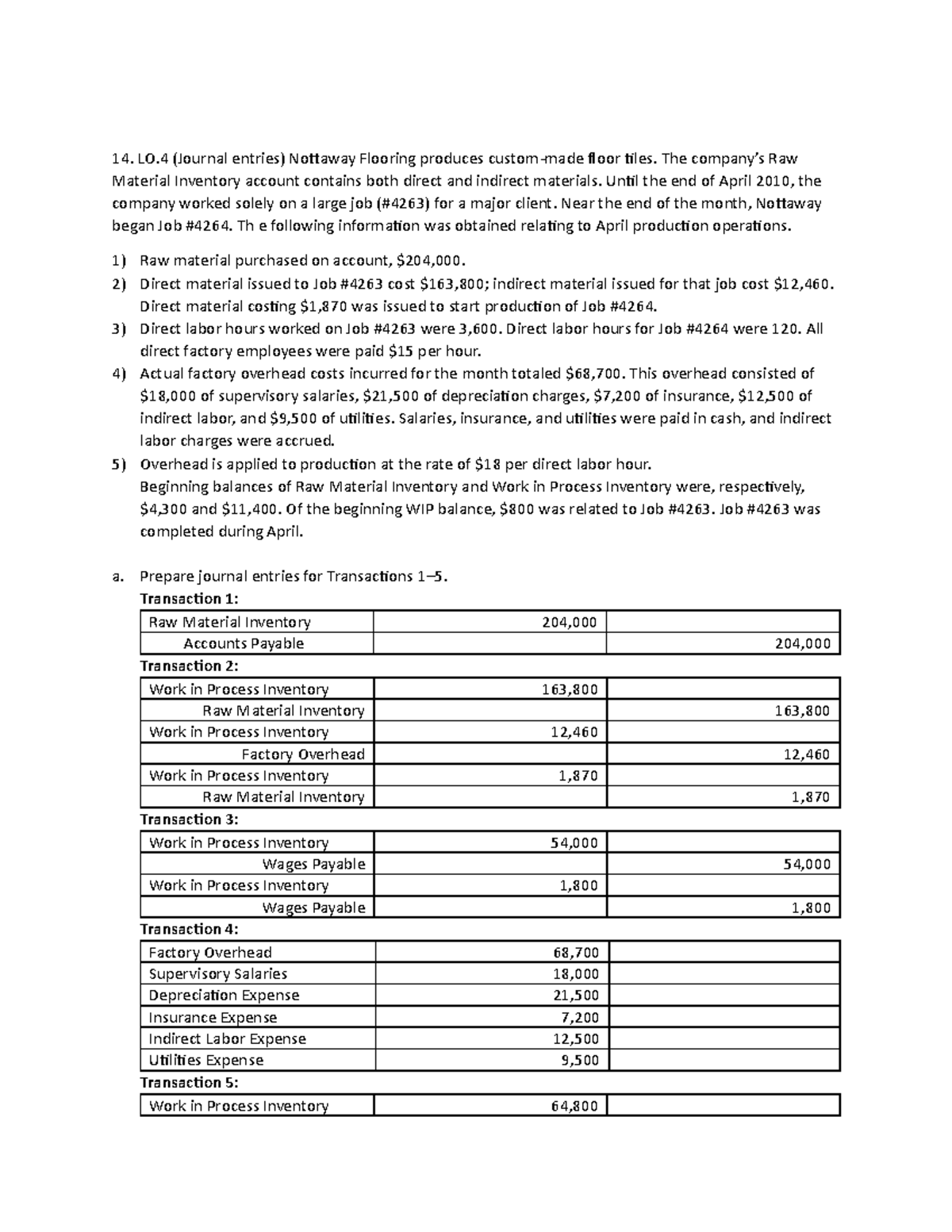 CH5 Exercises - Journal Entries & Cost Accumulation Practice - Studocu