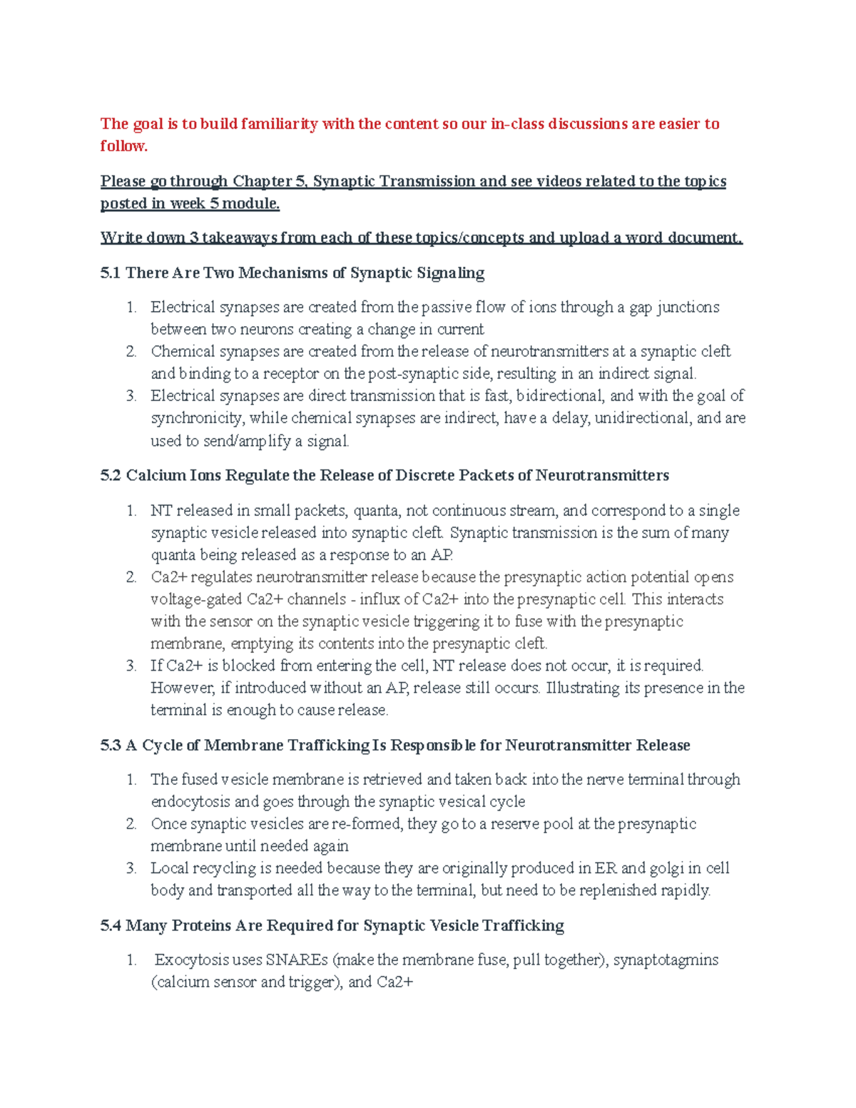 Neurobio - Chapter 5: Synaptic Transmission Insights and Takeaways ...