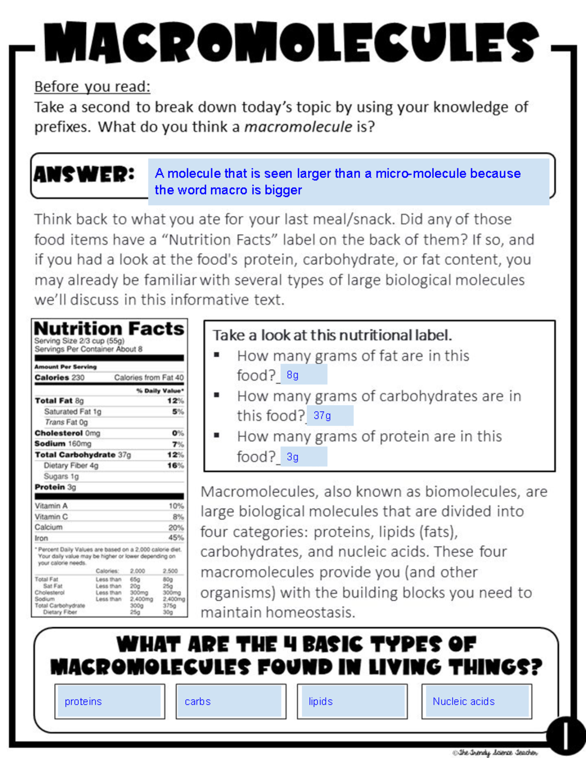 Macromolecules Close Reading Assignment - Kahmaria Turner - Studocu