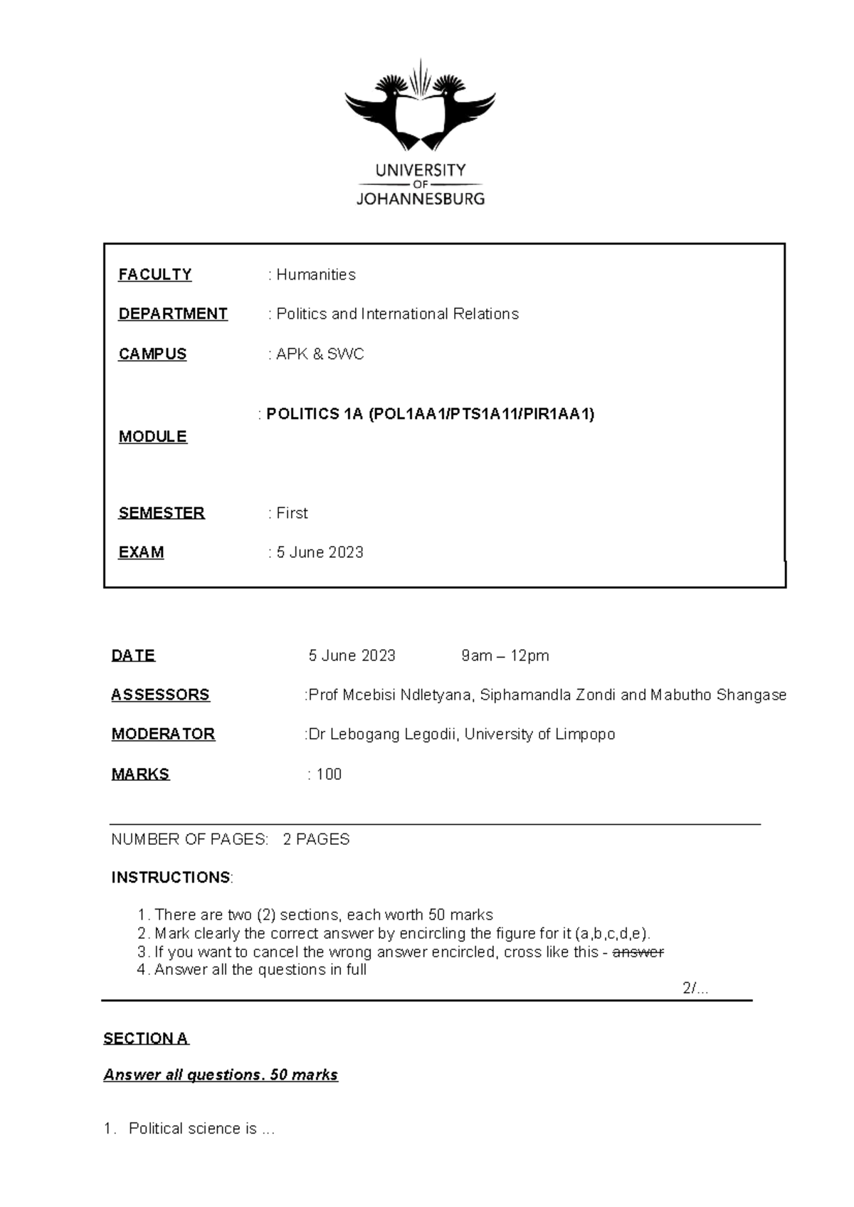 POL1A Final Exam Question Paper - Politics and International Relations ...