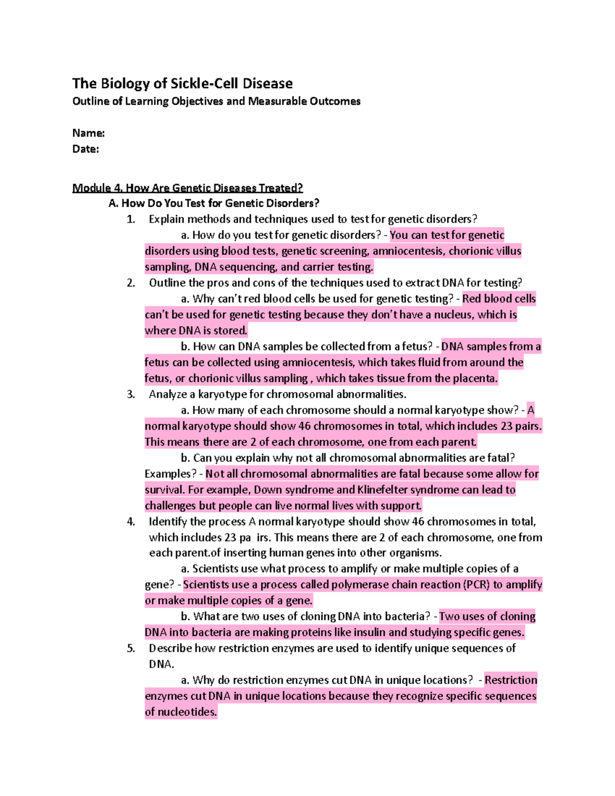 Unit 3 - Module 4: Study Guide on Genetic Disease Treatment Techniques ...
