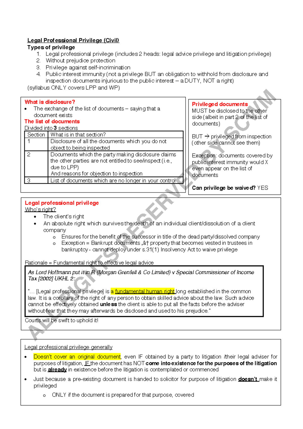 Session 11 - Overview of Legal Professional Privilege (Civil) - Studocu
