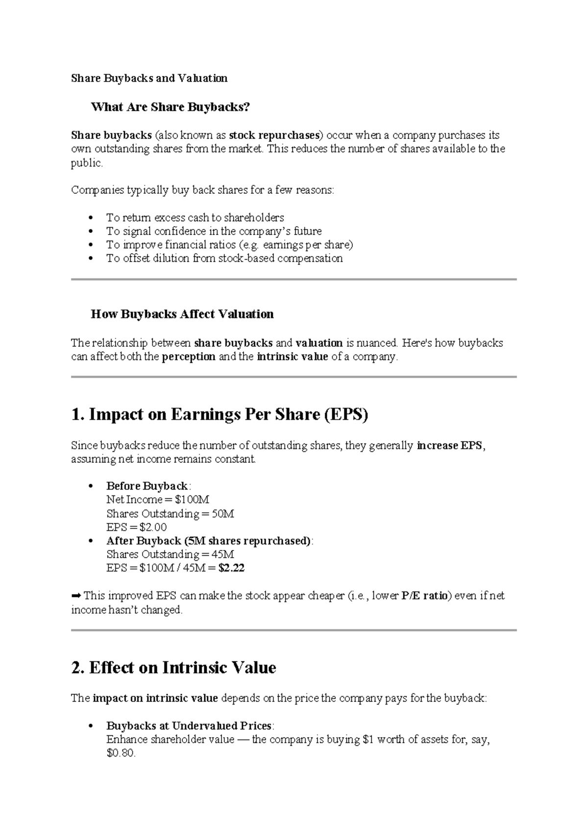 Buyback - Study Material: Understanding Share Repurchases and Valuation ...