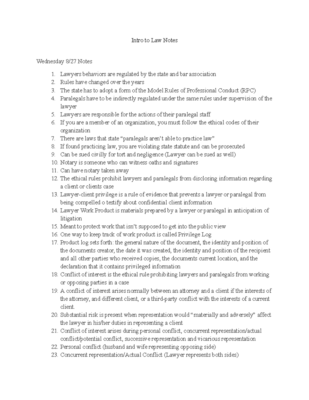 Intro to Law Notes (LAW101): Key Concepts and Ethical Guidelines - Studocu