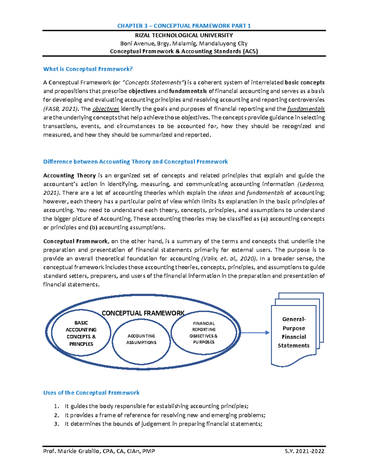 Chapter 3: Conceptual Framework Overview and Accounting Standards (AC5 ...