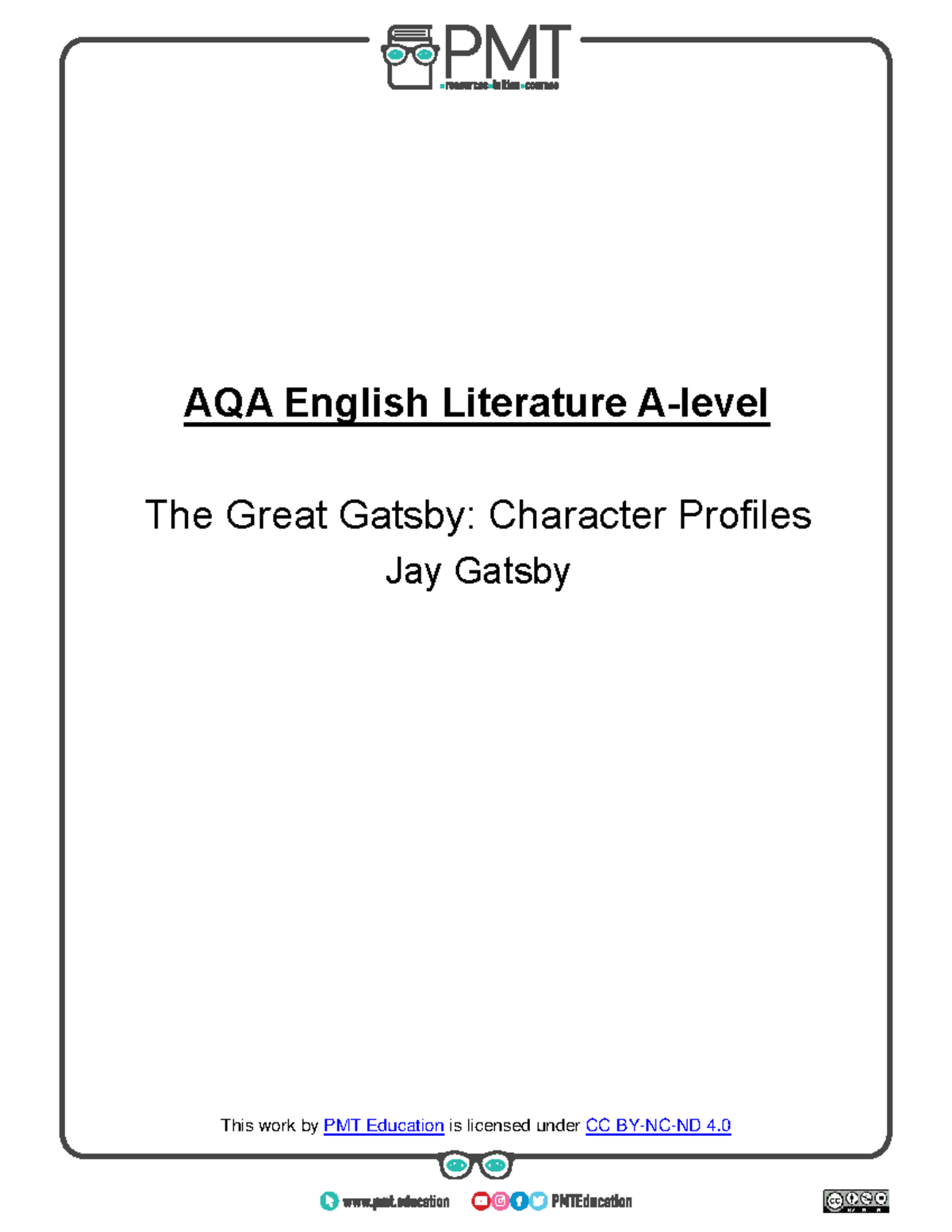 AQA English Literature: The Great Gatsby Character Study of Jay Gatsby ...