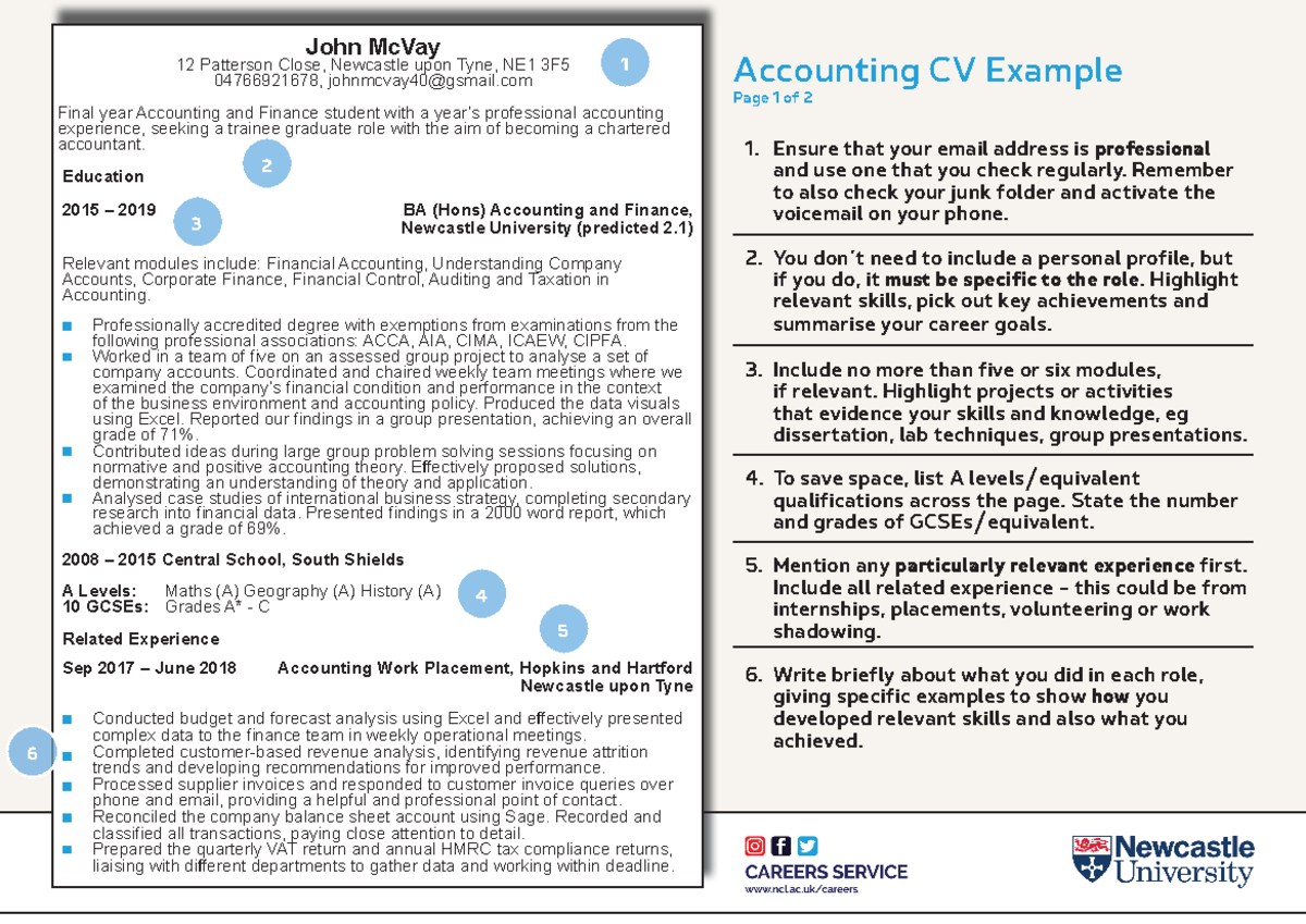 BA (Hons) Accounting & Finance CV Sample - Final Year Student - Studocu