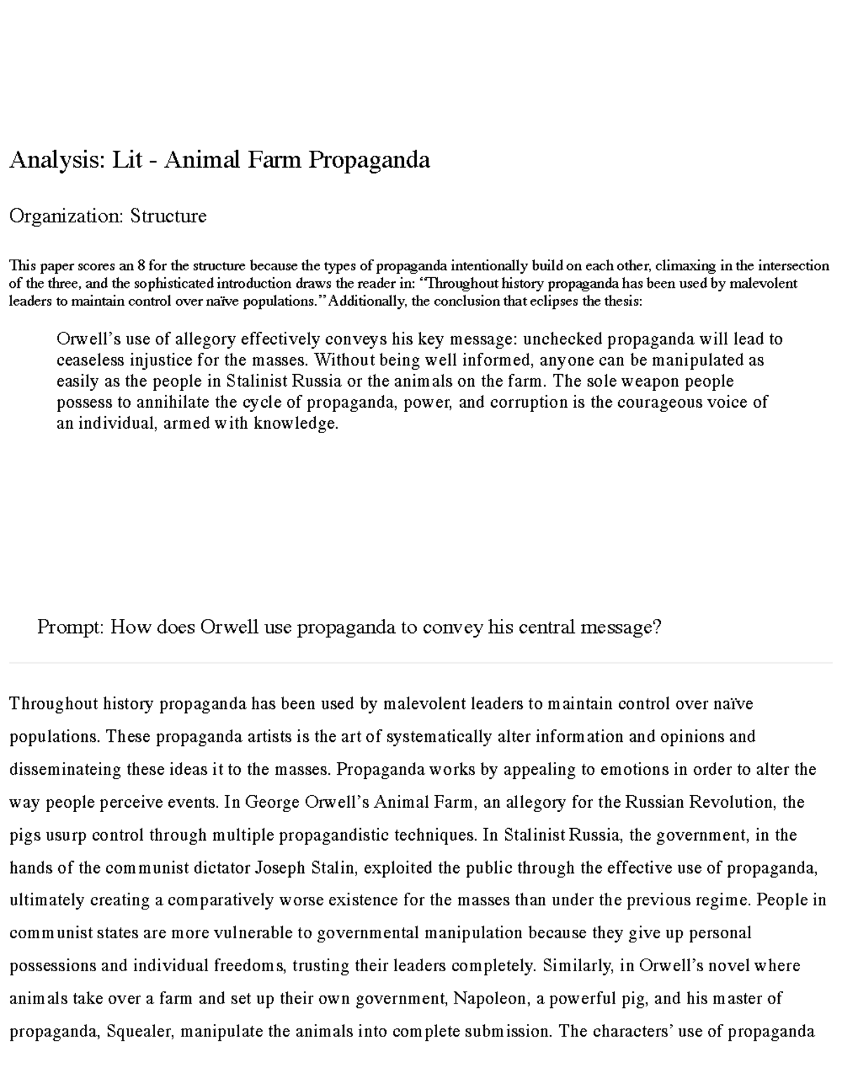 ENG 101: Essay on Propaganda Techniques in Orwell's Animal Farm - Studocu