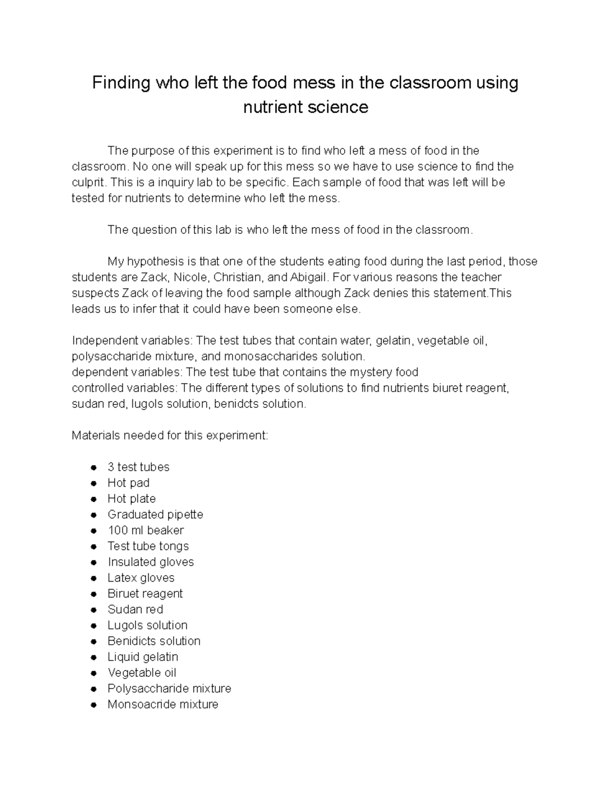 Edgenuity food lab report - Finding who left the food mess in the ...