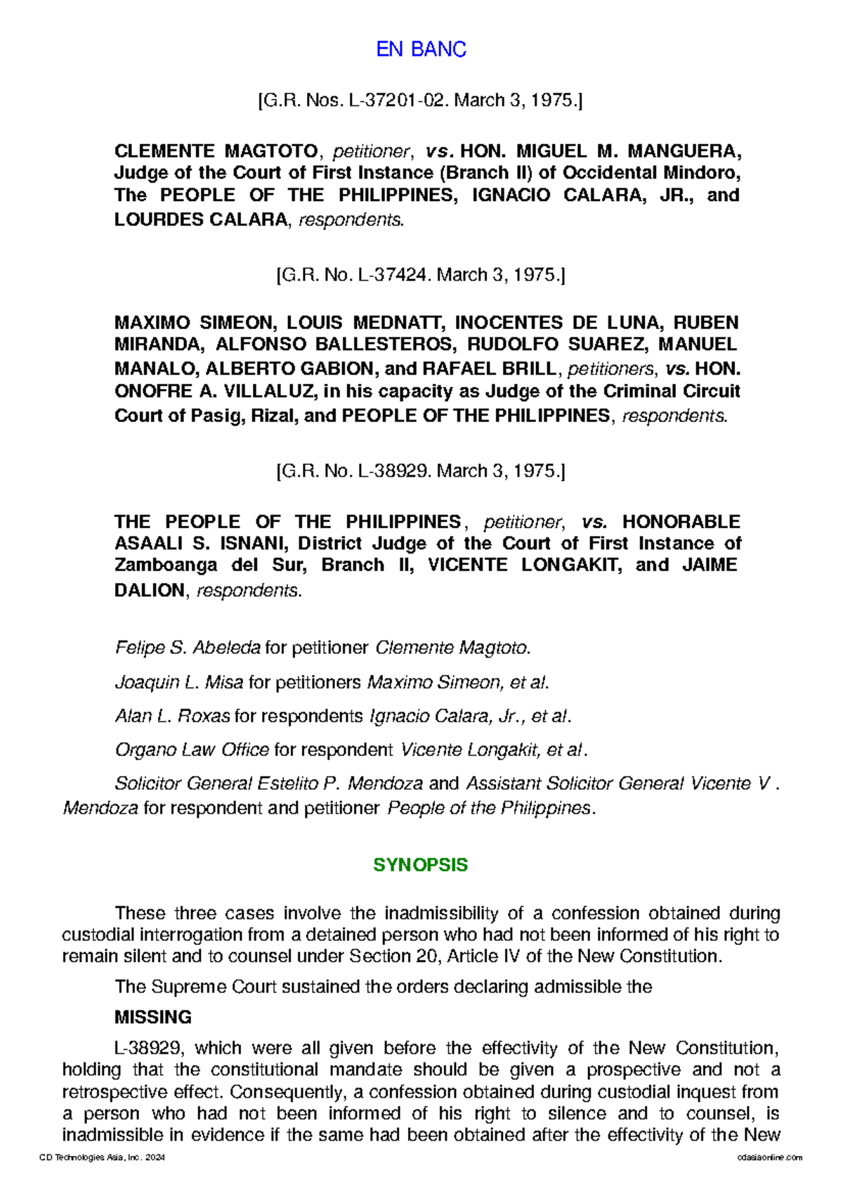 Magtoto v. Manguera - Case Digest on Confession Admissibility Standards ...