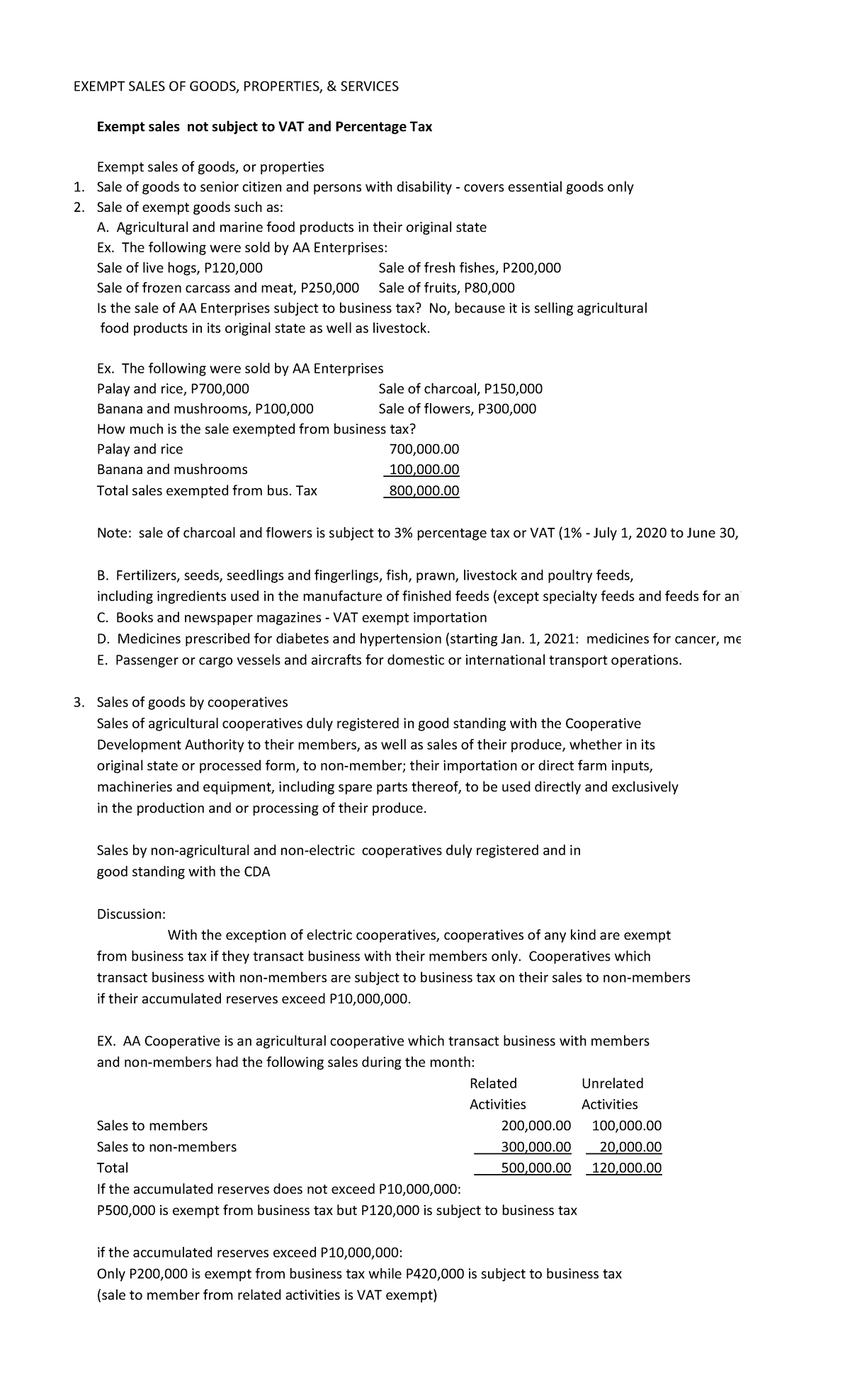 Exempt from Value Added Taxes - EXEMPT SALES OF GOODS, PROPERTIES ...