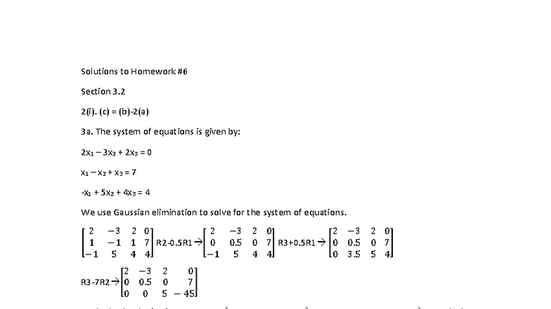 Solutions to Homework #6: Gaussian Elimination and Matrix Inverses - Studocu