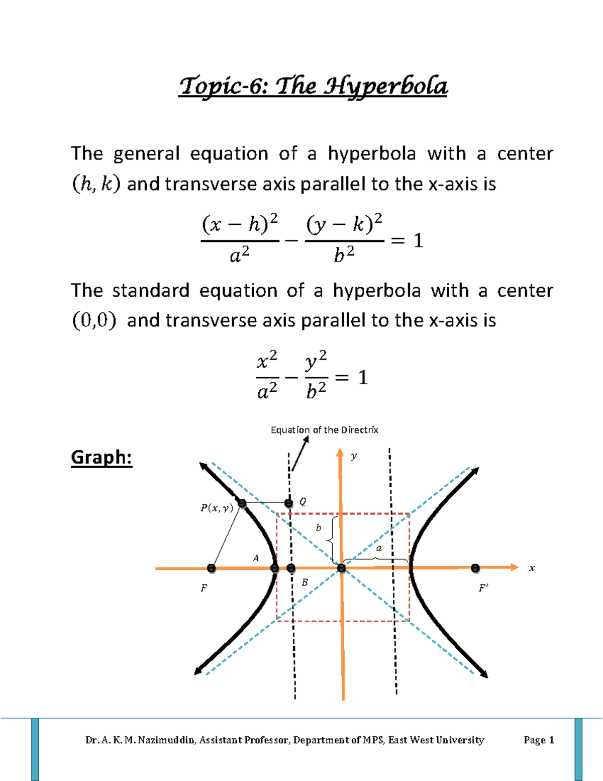 MAT104 Hyperbola: General Equations and Properties - AKMN - Studocu