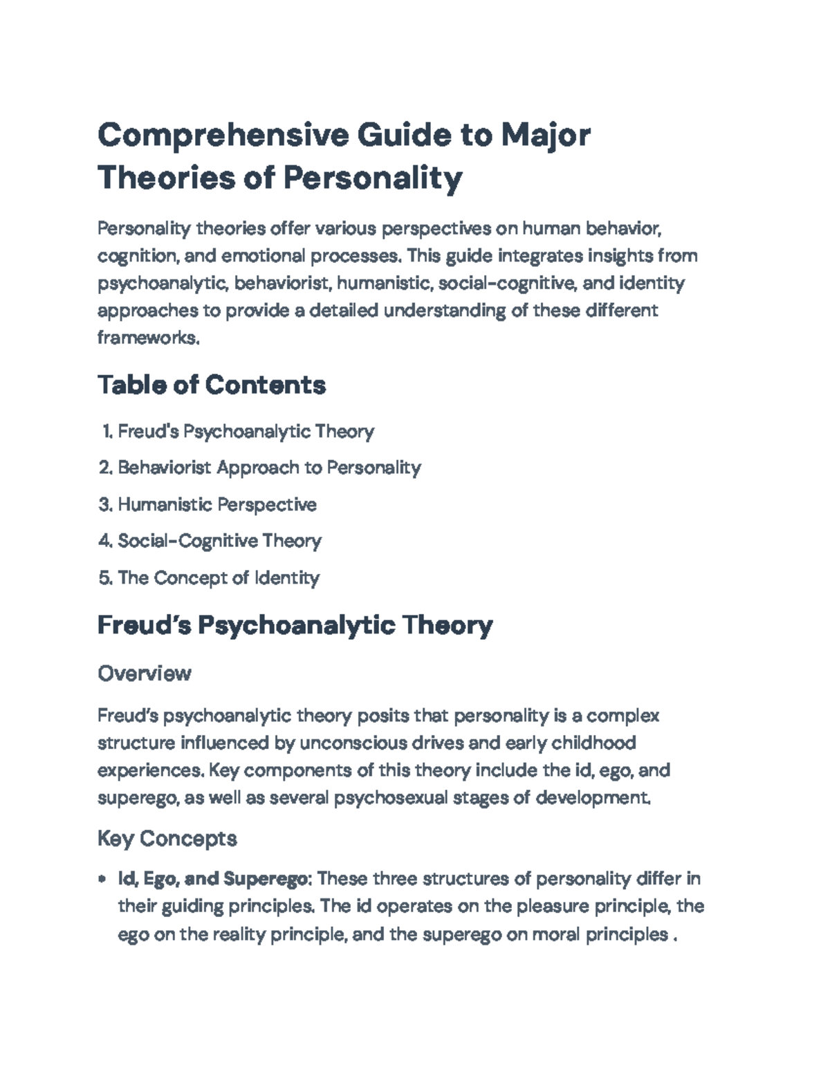 Comprehensive Overview of Personality Theories (PSY101) - Studocu