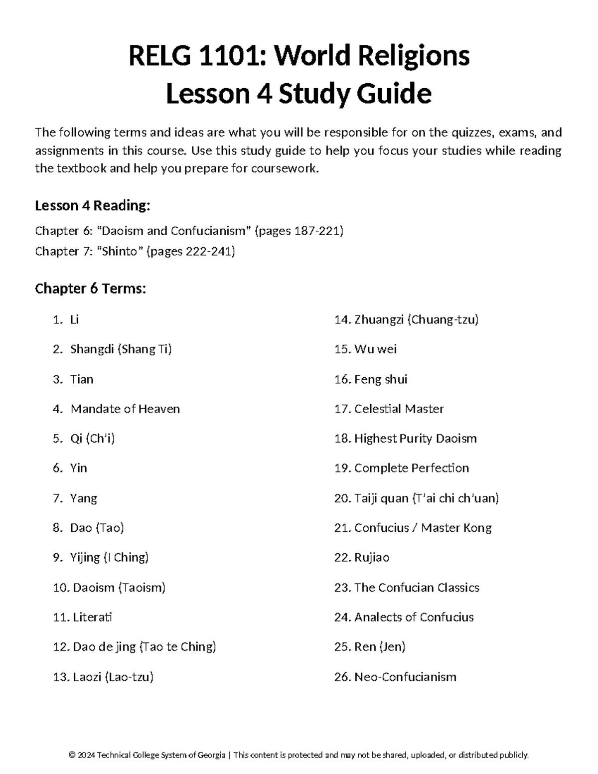 RELG 1101: World Religions Lesson 4 Study Guide on Daoism ...