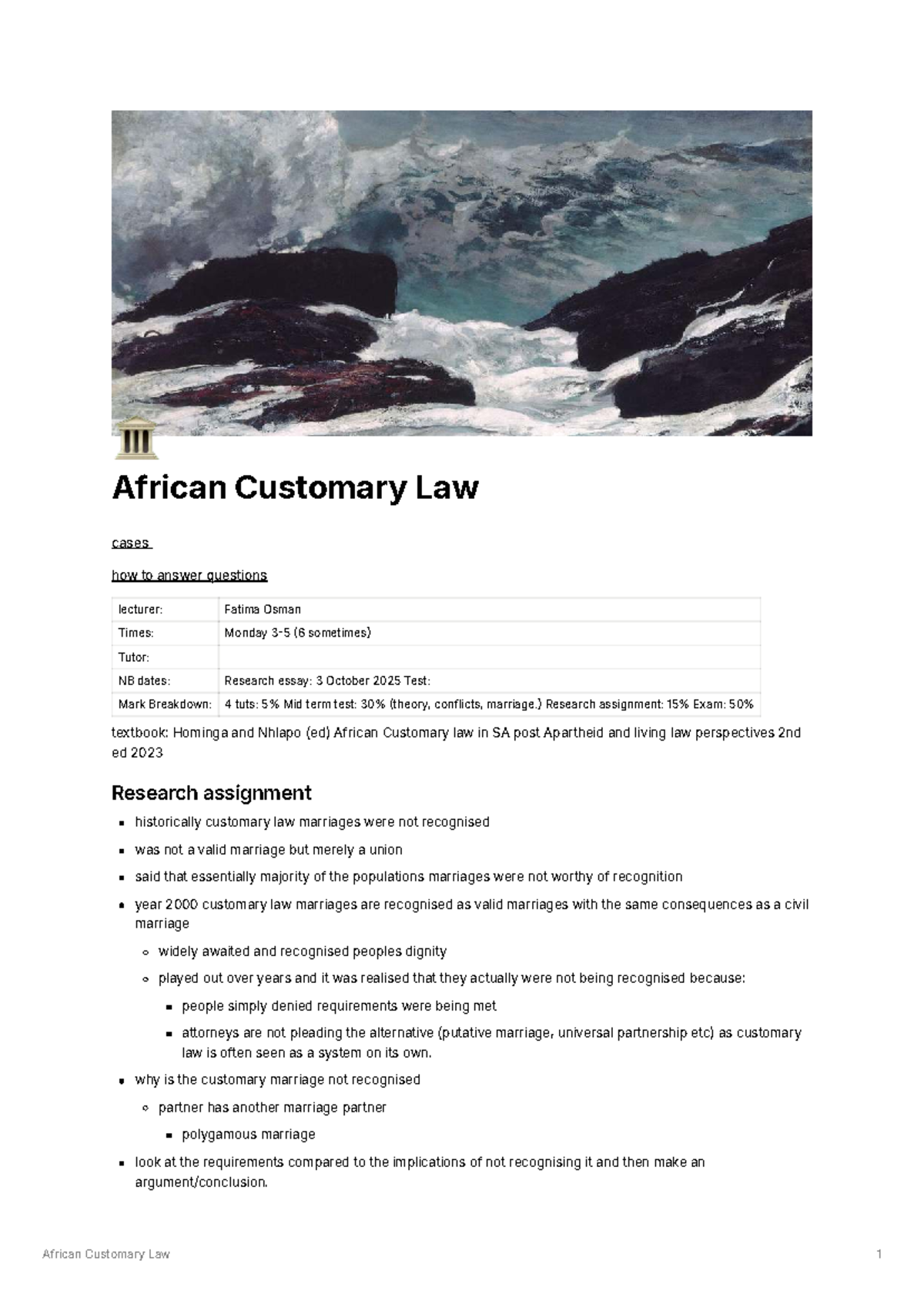 ACL 101: Comprehensive Lecture Notes on African Customary Law - Studocu