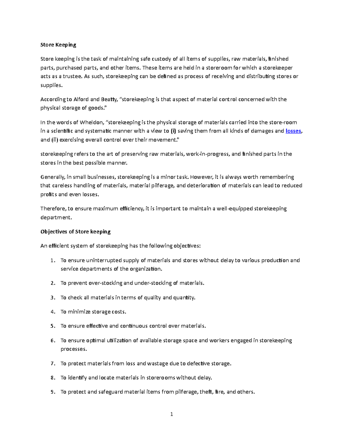 Store Keeping Principles and Practices: Comprehensive Notes - Studocu