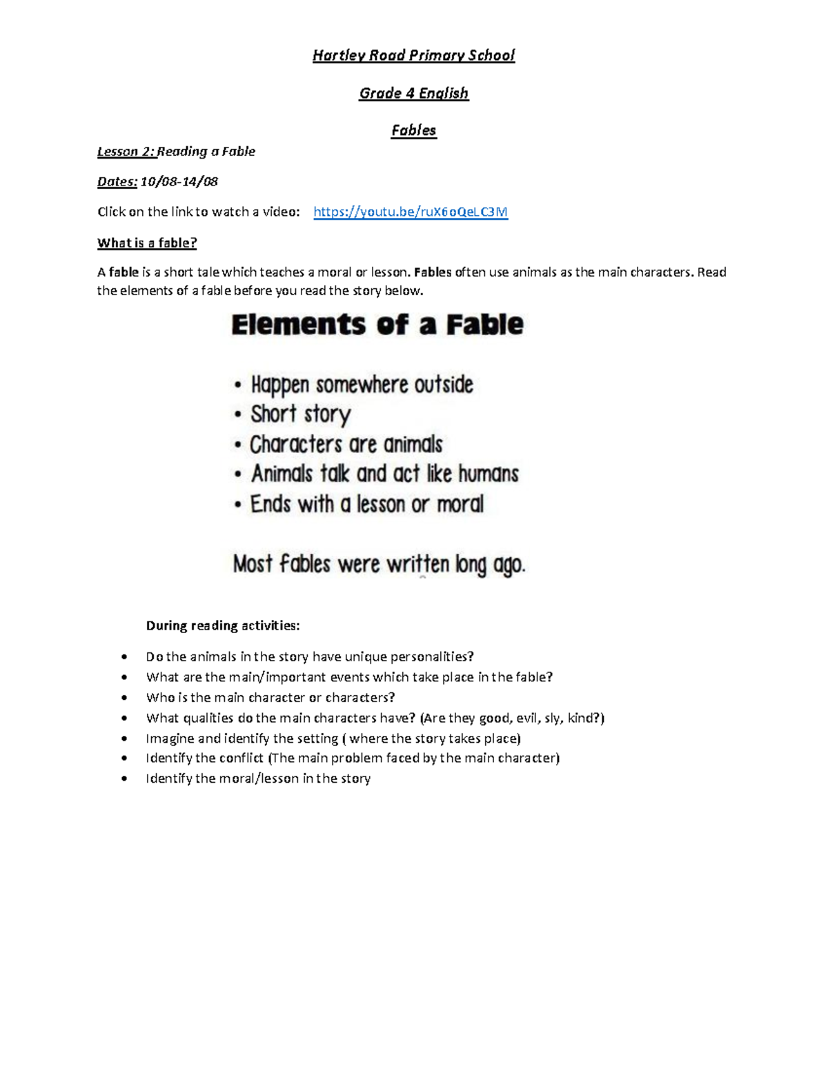 Fables term 3 week 1 - Ysggjkl - Hartley Road Primary School Grade 4 ...