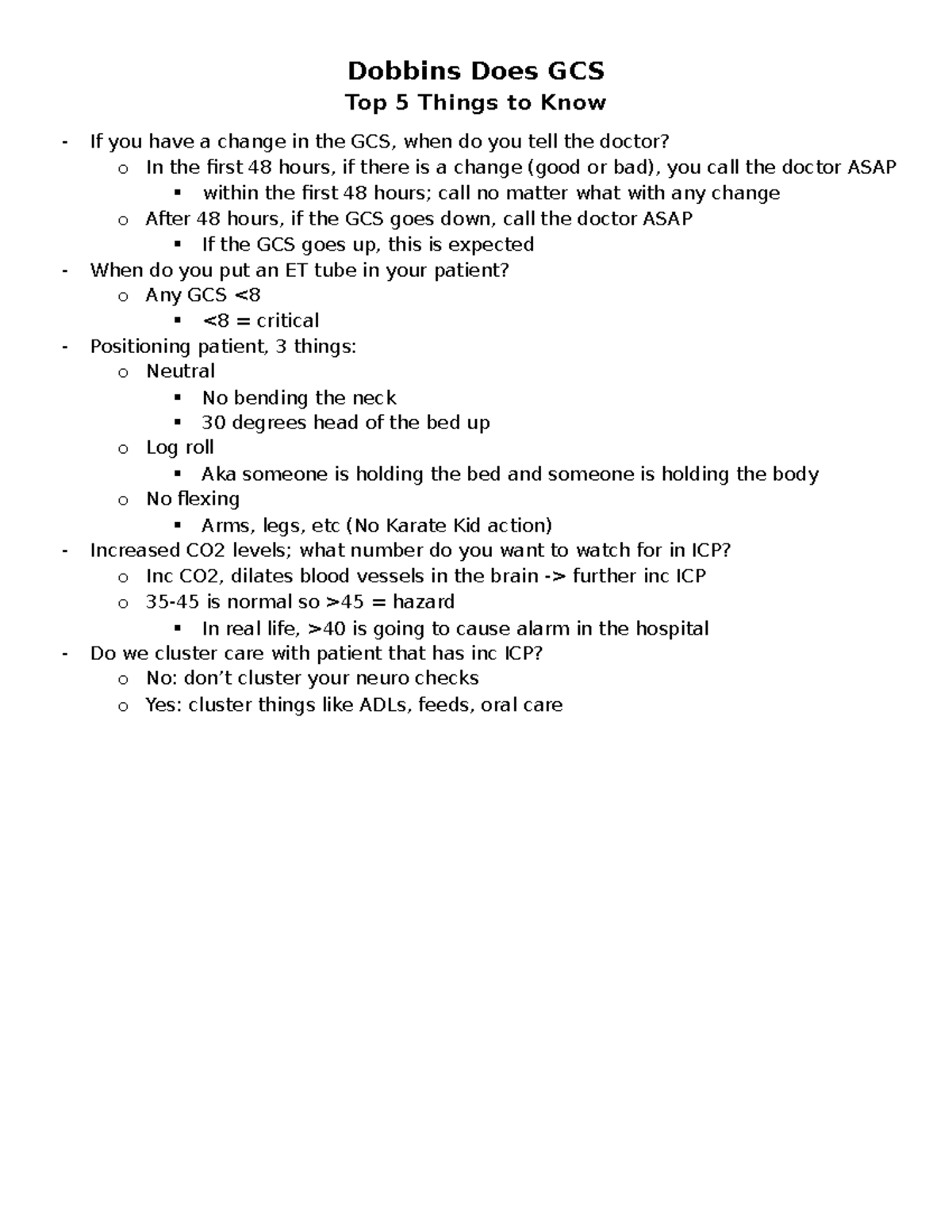 GCS - Top 5 Things to Know for Exam Review - Studocu